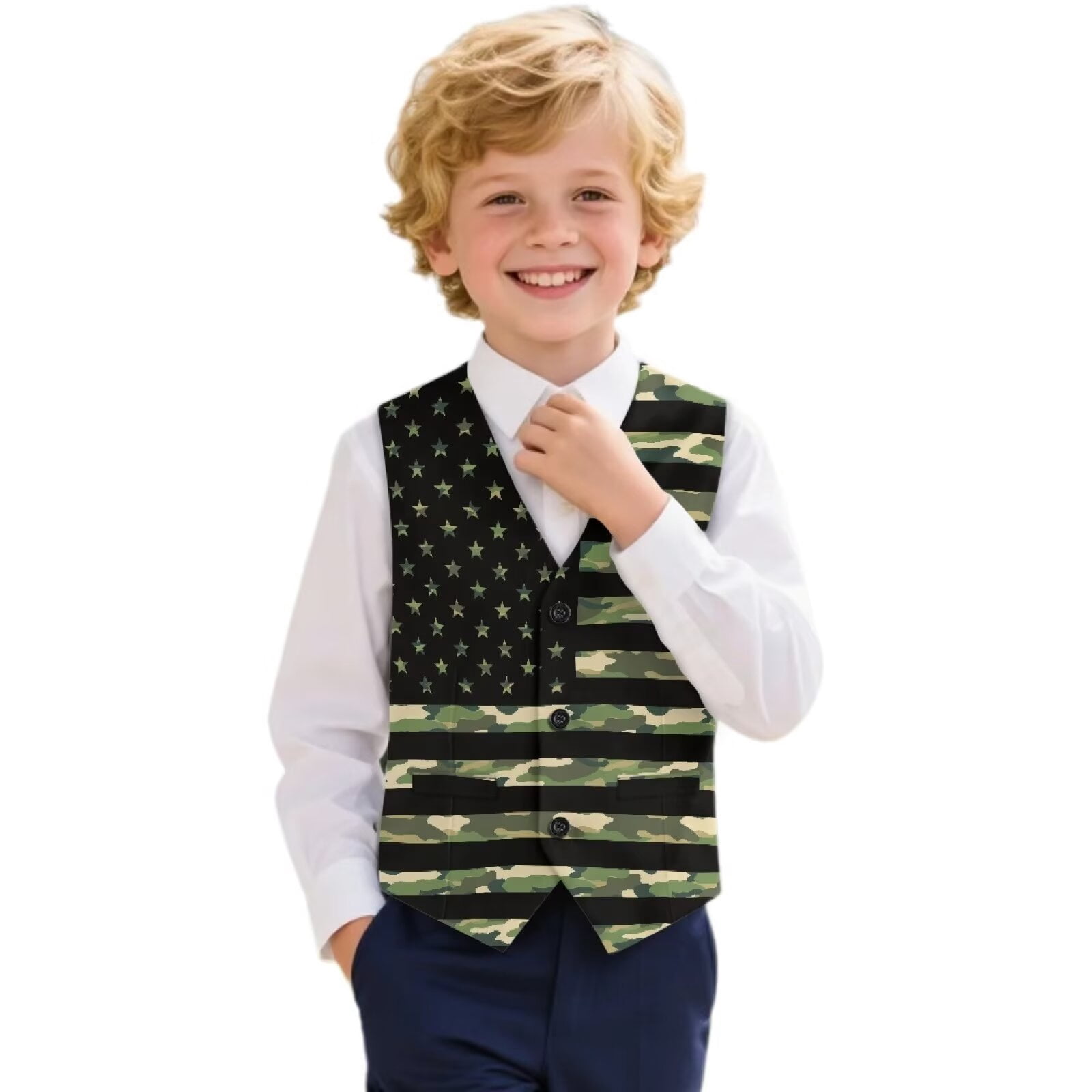 Garronmavis Camo Boys Sleeveless Vests Warm Flag Boy's 3 Button Formal ...