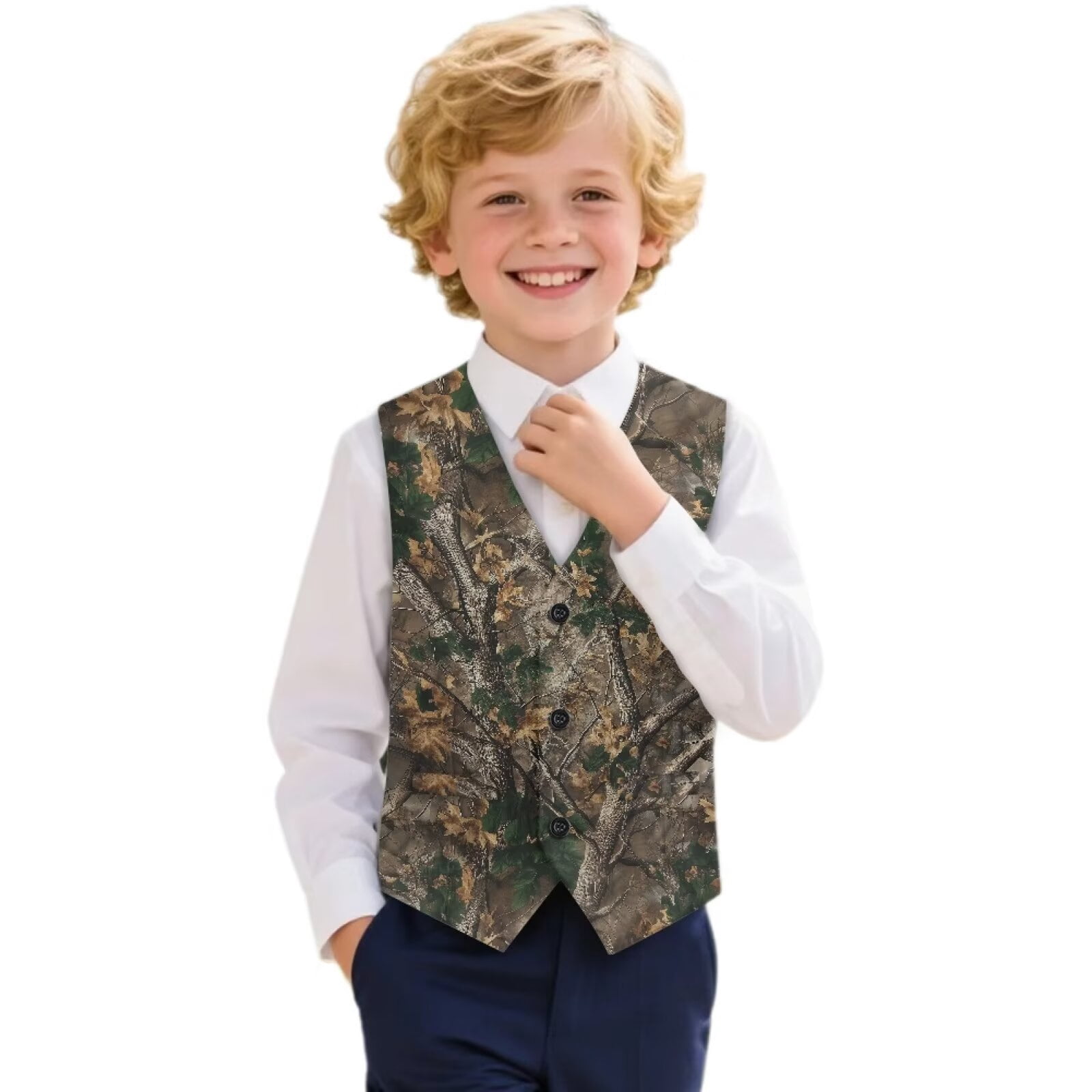 Garronmavis Camo Forest Boys Suit Vest Warm Boy's 3 Button Formal Suit ...