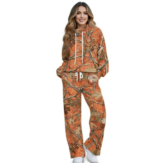 Garronmavis Camo Sweatsuits for Women Set 2 Piece Camo Hoodies Maple ...