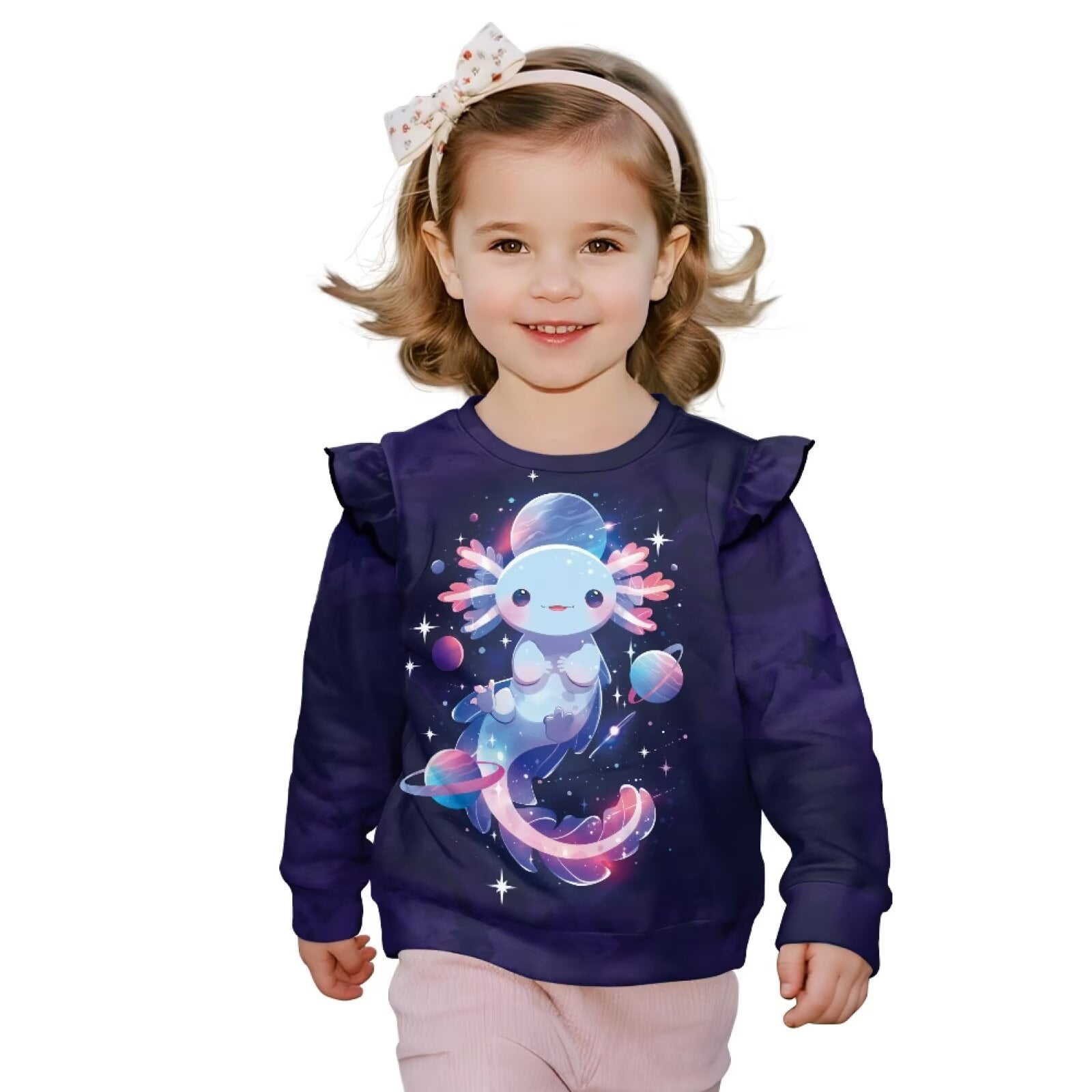 Garronmavis Cartoon Axolotl Girls Sweatshirts Lightweight Planets ...