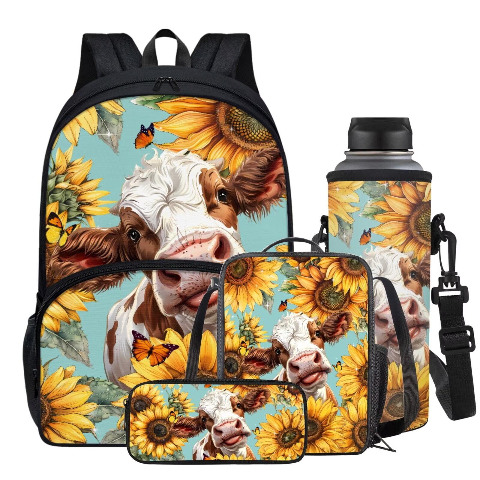 Garronmavis Cartoon Cattle Sunflower Backpack Set for Boys Kids with ...