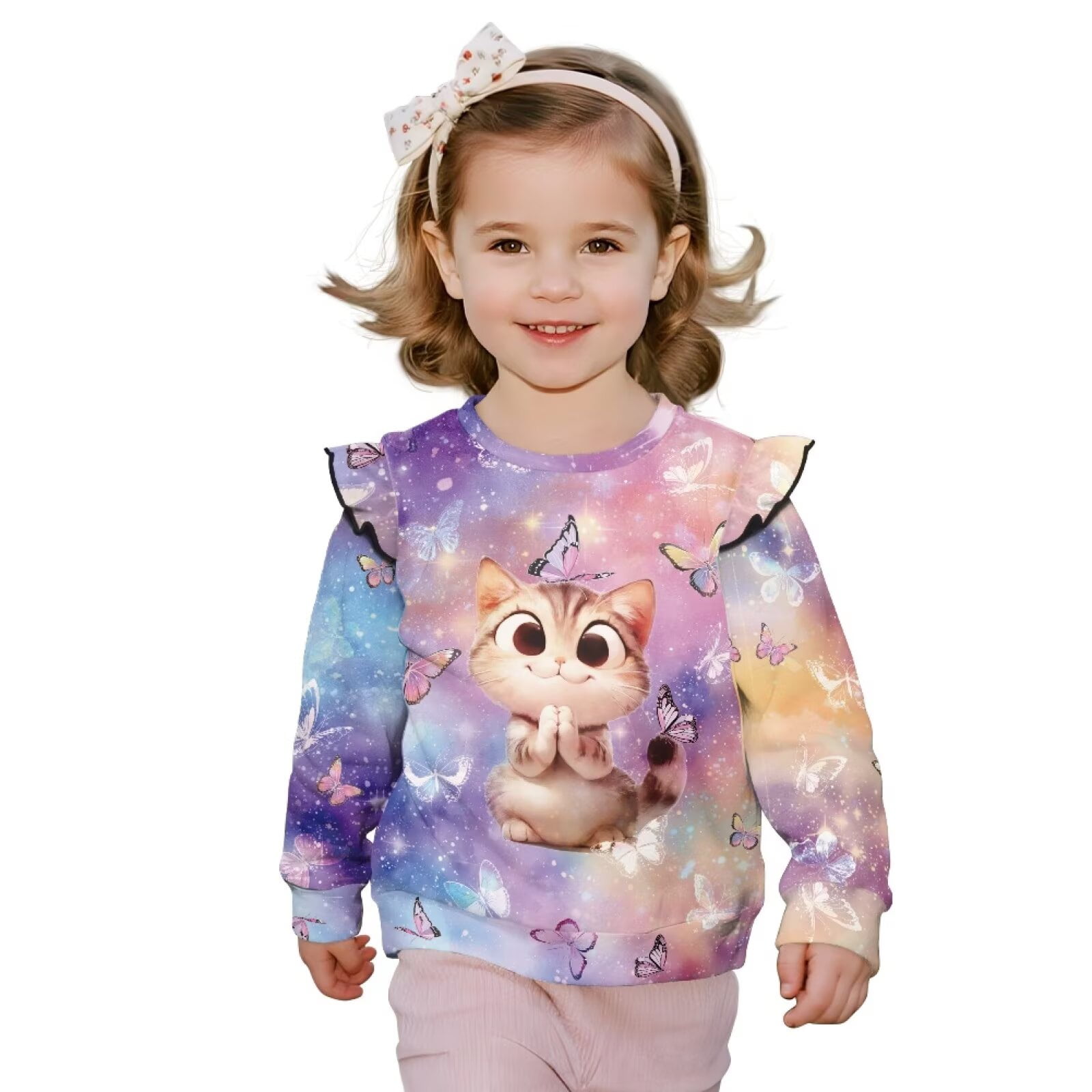 Garronmavis Cat Long Sleeve Sweatshirt Polyester Spandex Fabric ...