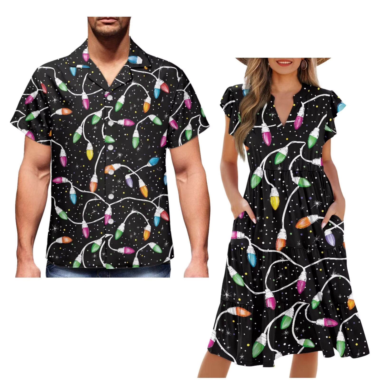 Garronmavis Christmas Lights Couples Matching Outfits Husban and Wife ...