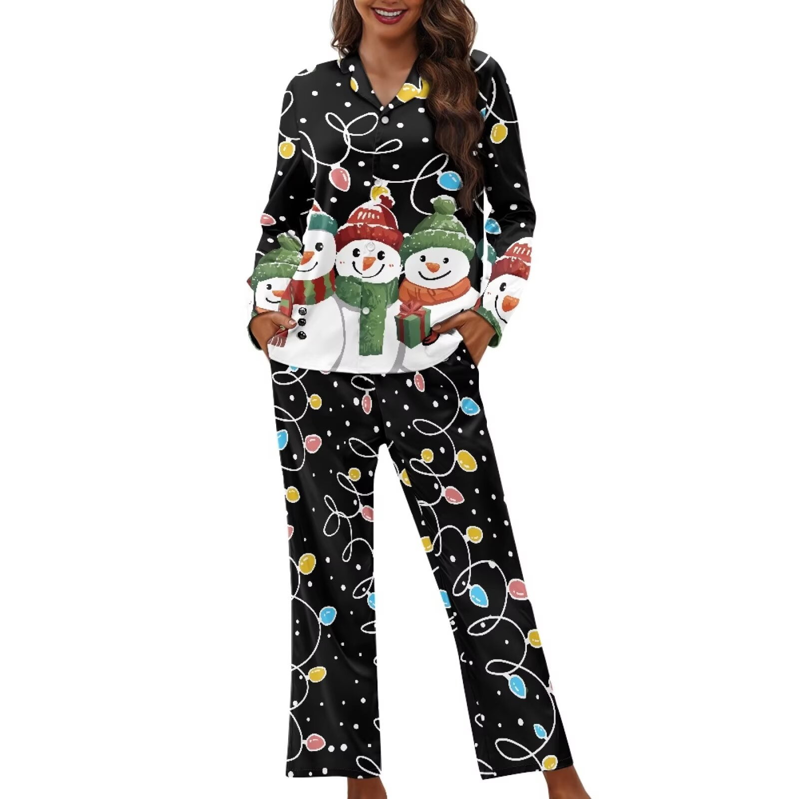 Garronmavis Christmas Snowman Womens Pajama Set 2 Piece Pjs Long ...