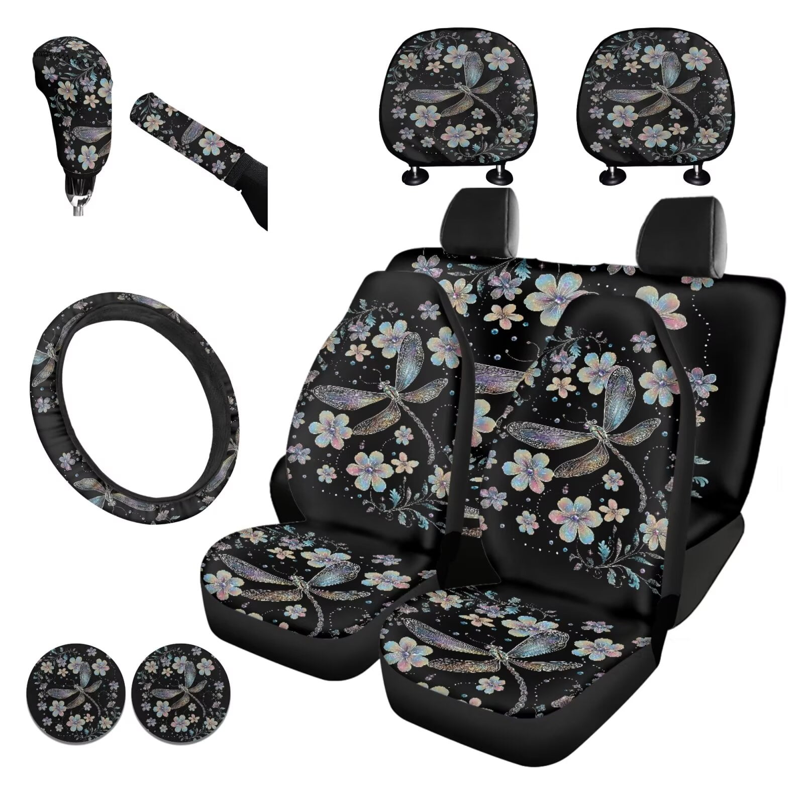Garronmavis Classic Dragonfly Car Accessories Set Steering Wheel Wrap ...