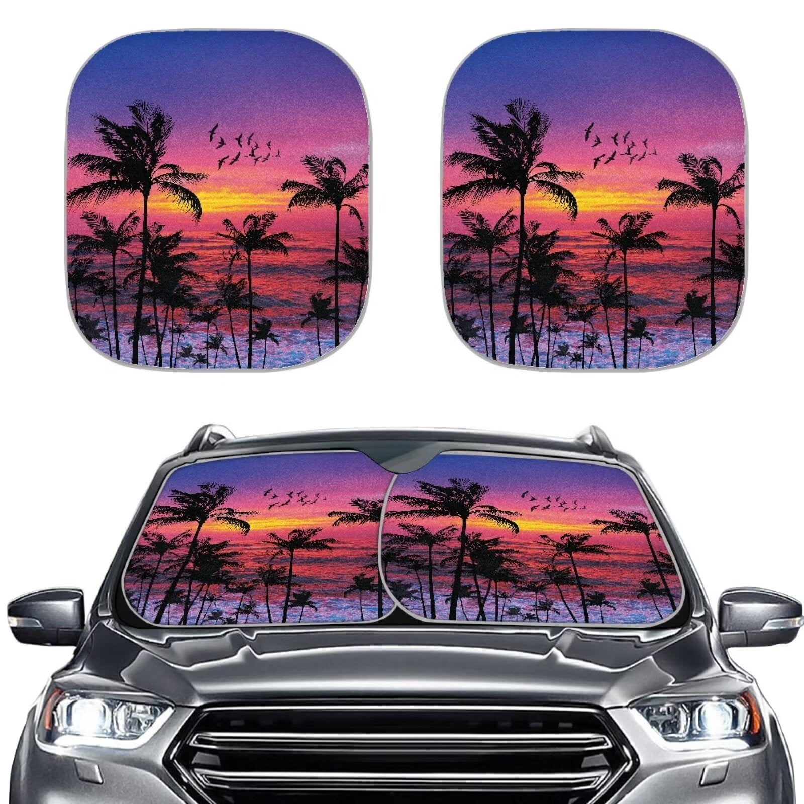 Garronmavis Coconut Tree Sunset On Beach Car Shield Sun Protector 2 ...