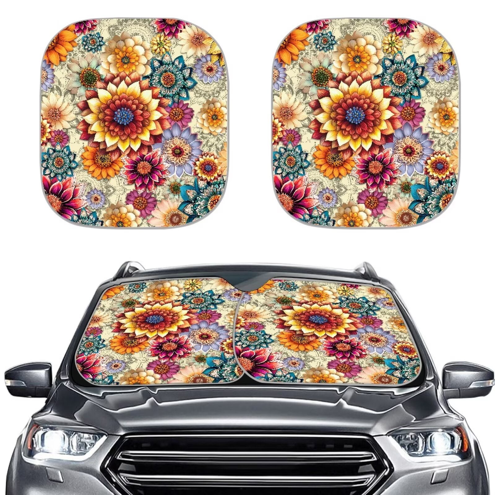 Garronmavis Colorful Dahlia 2 Piece Car Front Windshield Visor Sunshade ...