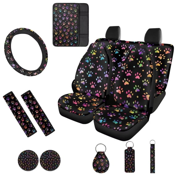 Garronmavis Colorful Paw 13 Pack Car Seat Covers Set with Car Steering ...
