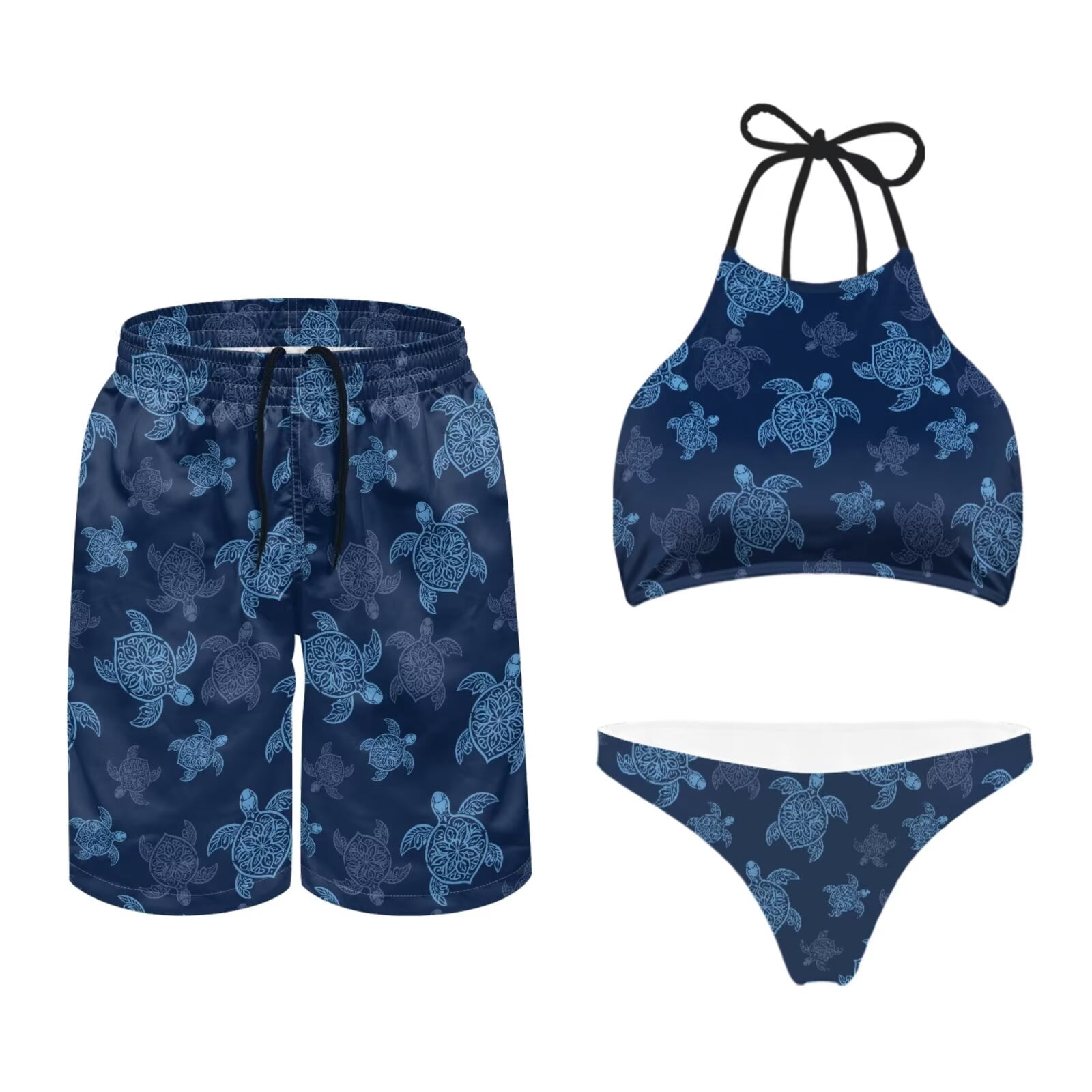 Garronmavis Couple Matching Swimsuits Turtles Printing Womens Triangle ...