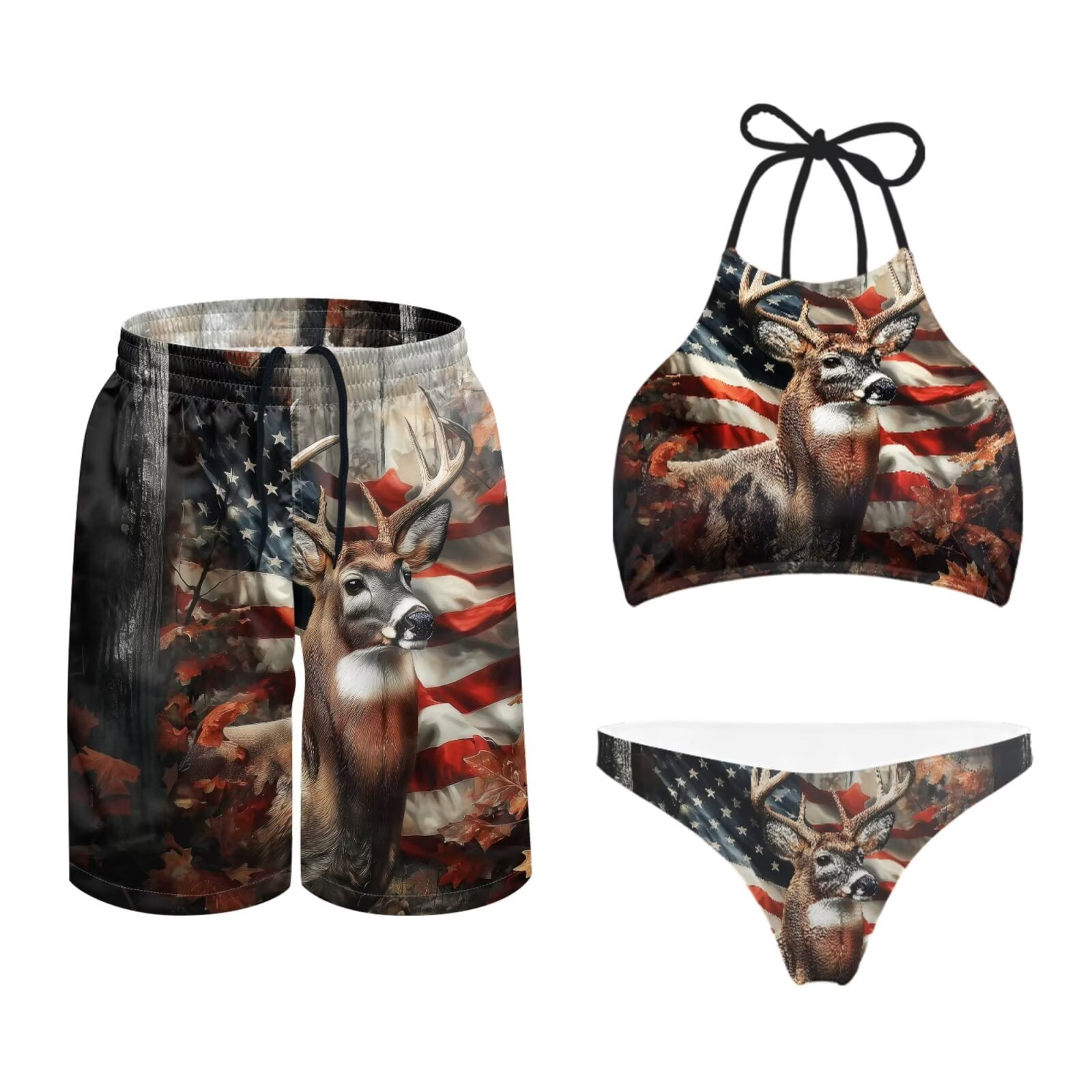 Garronmavis Couples Matching Swimsuits His and Hers American Flag Deer ...