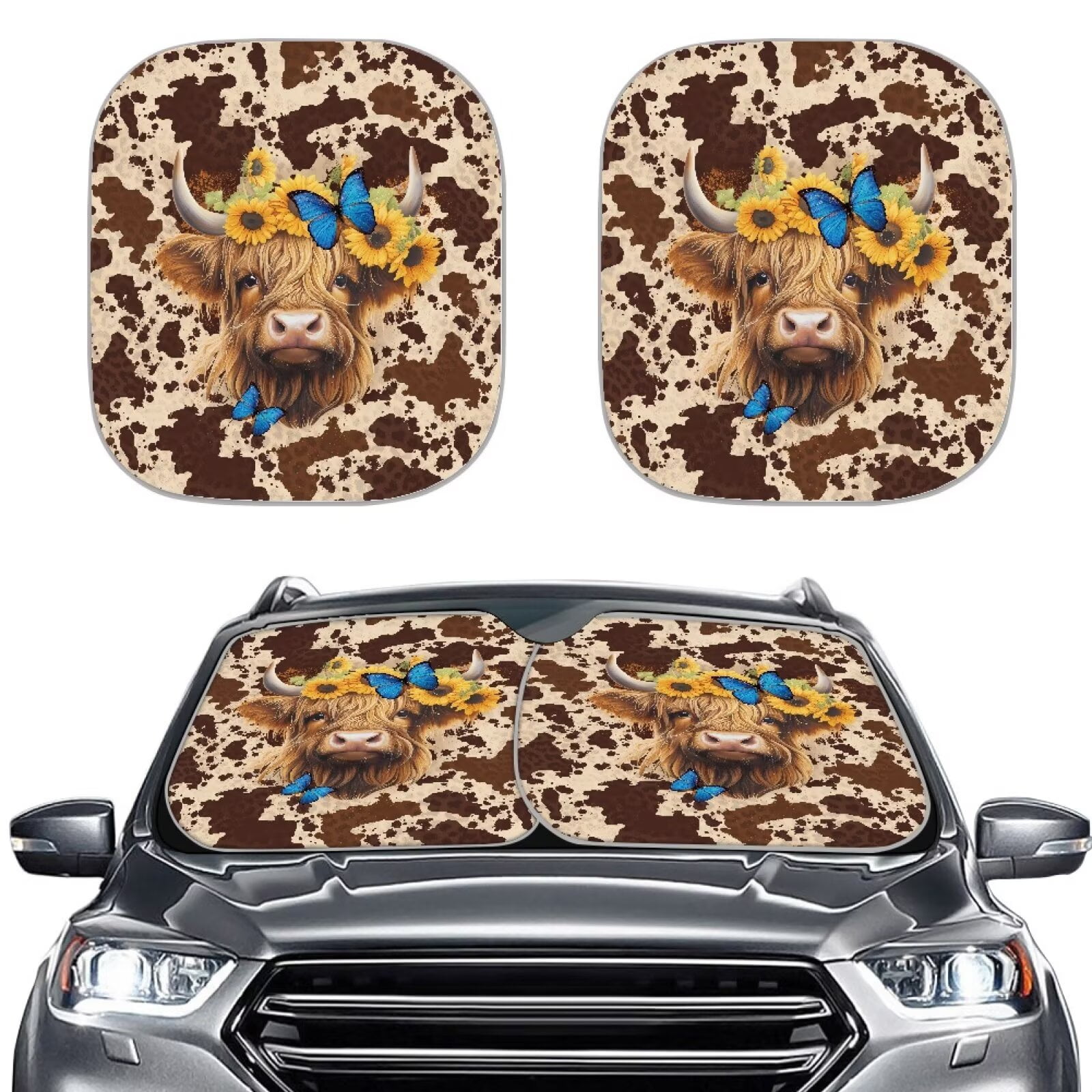 Garronmavis Cow Tattoo Highland Cow Sun Shade Car Windshield Car Front ...