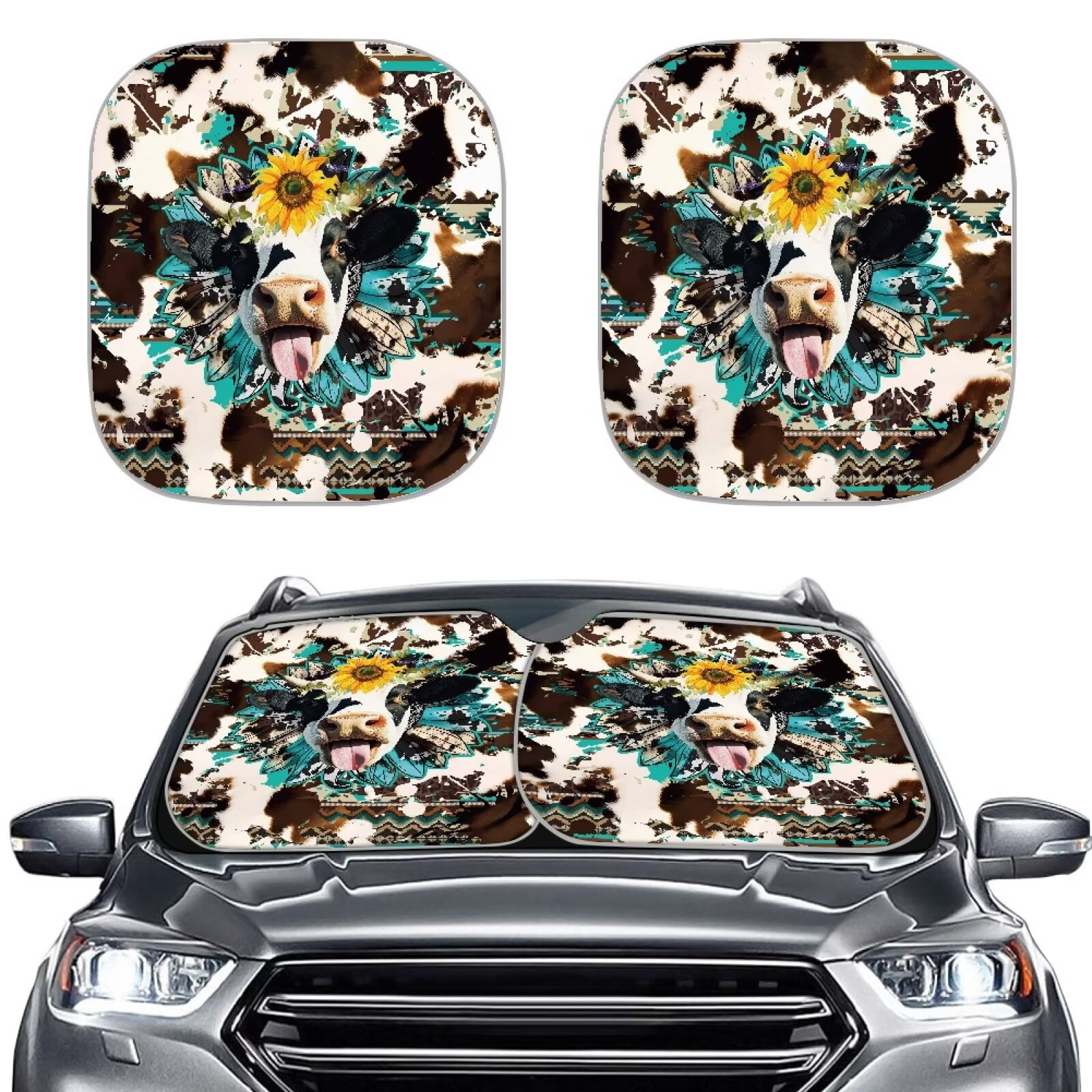 Garronmavis Cow Tattooed Highland Cow Windshield Sun Shade Car Front ...