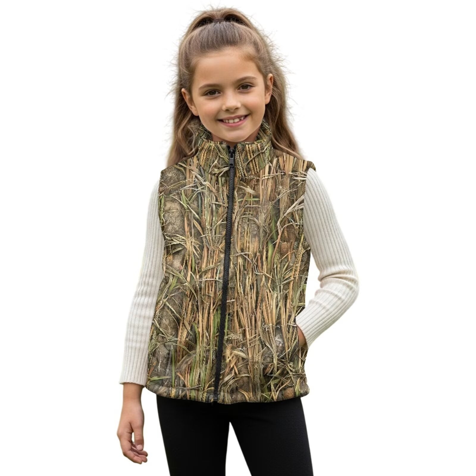 Garronmavis Cute Camo Full Zip Vest Versatile Girls Zip Up Vest 9-10 Wind Proof Sleeveless ...