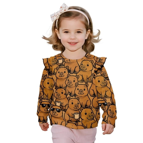 Garronmavis Cute Capybara Long Sleeve Sweatshirt Polyester Spandex ...