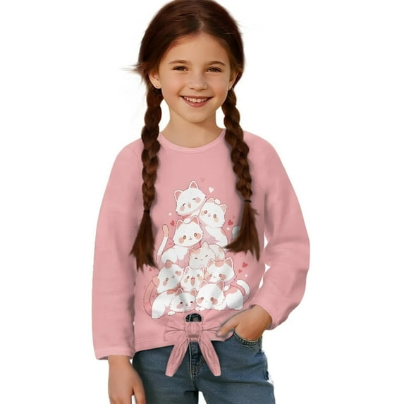 Garronmavis Cute Cats Girls Long Sleeve T-Shirts Size 7-8 Versatile Girls Long Sleeve Crew Neck ...