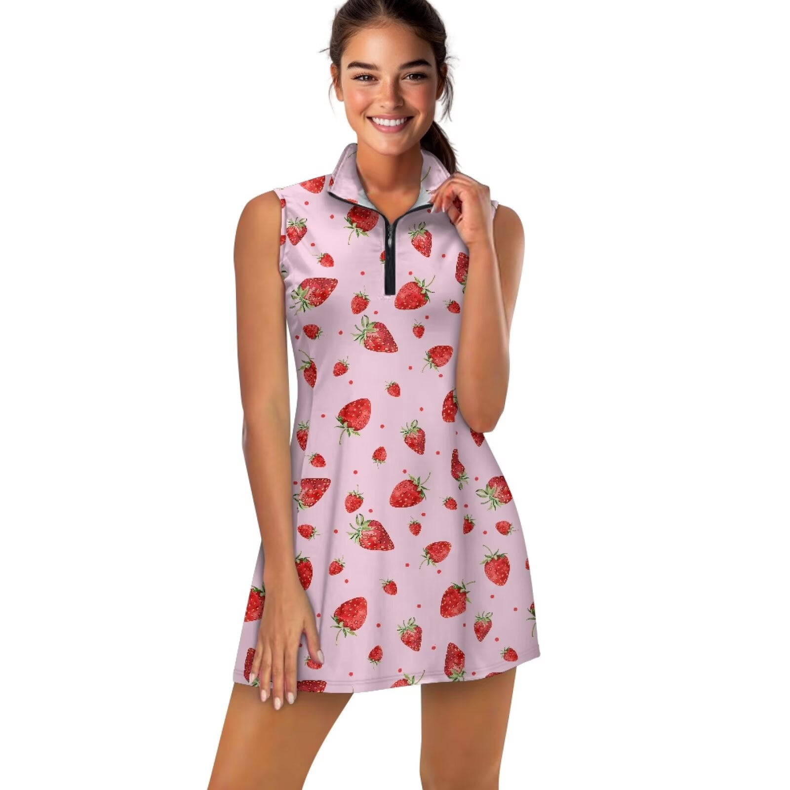 Garronmavis Cute Strawberry Women's Tennis Dress Half Zip Collared Golf ...