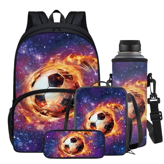 Garronmavis Flame Football Print Backpack Set for Boys Kids with Pencil ...
