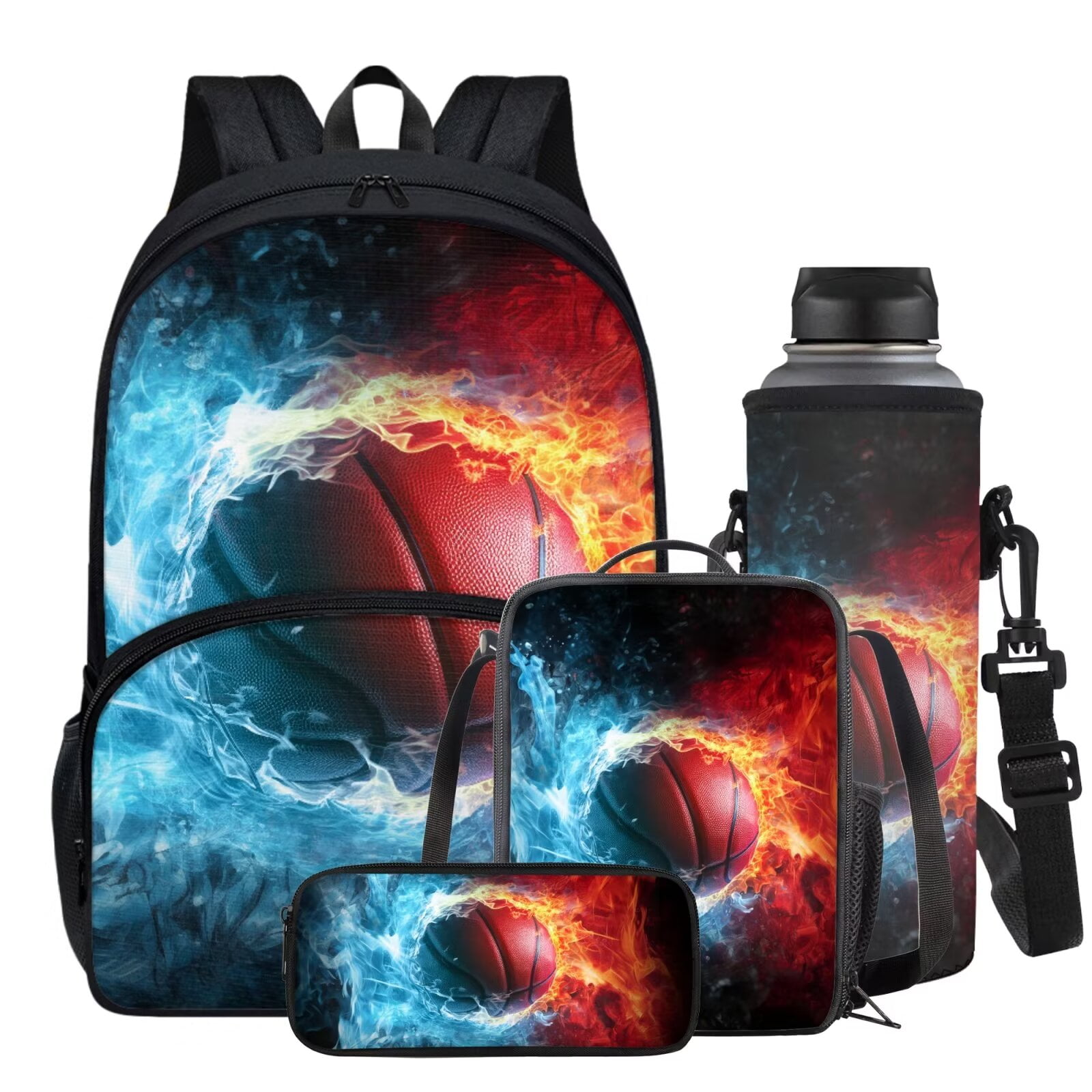 Garronmavis Flame & Ice Basketball Schoolbags Set for Boys Girls 4 ...