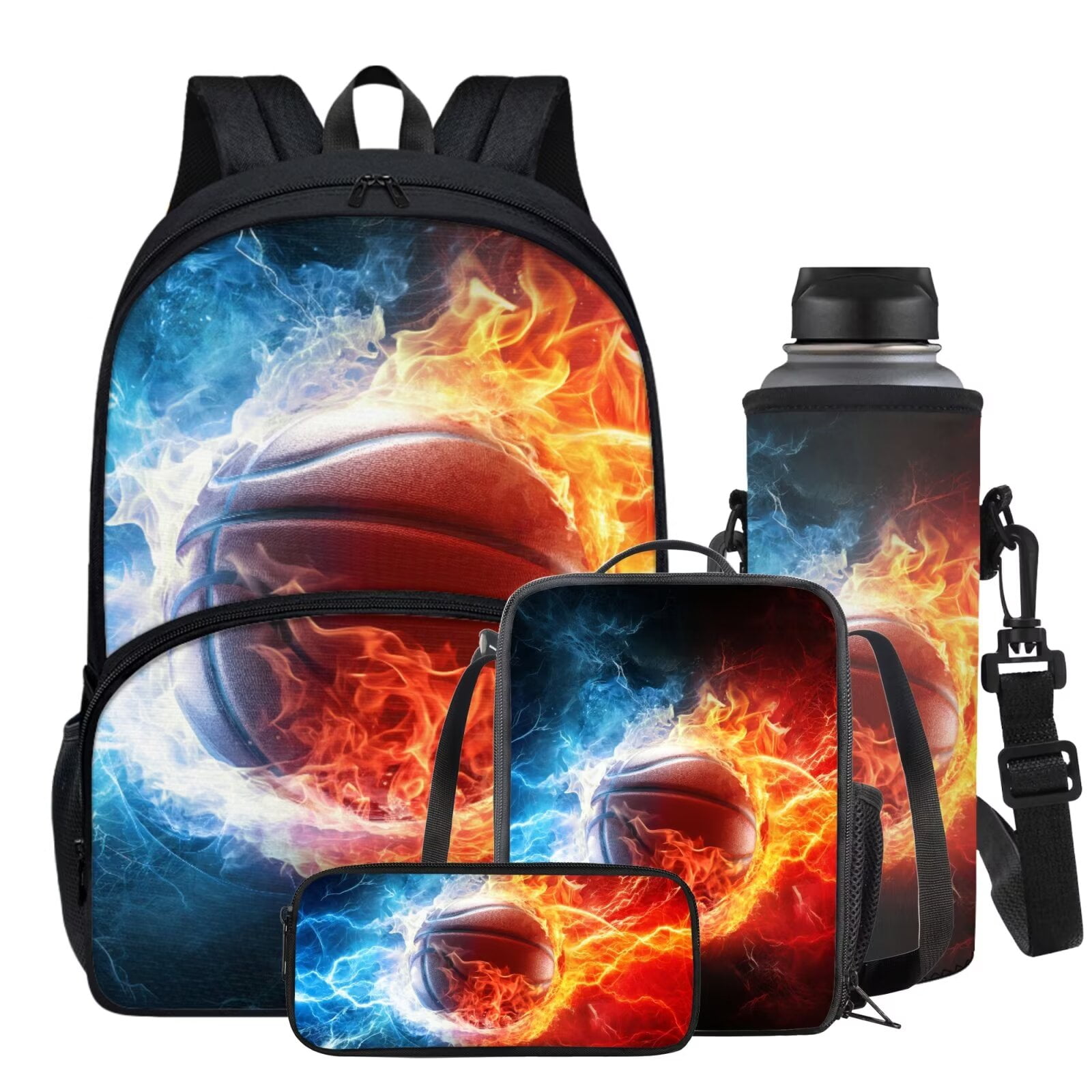 Garronmavis Flame & Water Basketball Schoolbags Set for Boys Girls ...