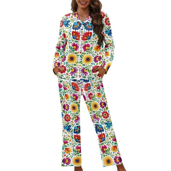 Garronmavis Flower Women 2 Piece Floral Pajama Set Button Down Long ...