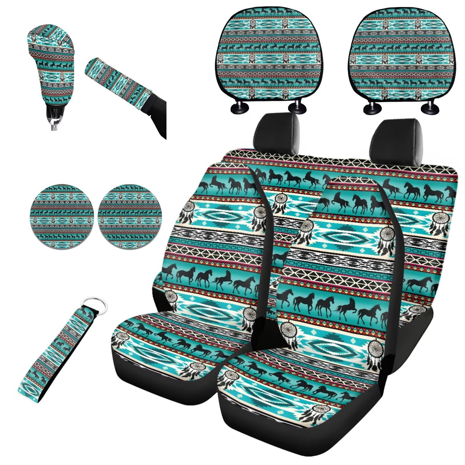 Garronmavis Green Aztec Geometry Universal Car Seat Cover Set for Sedan ...