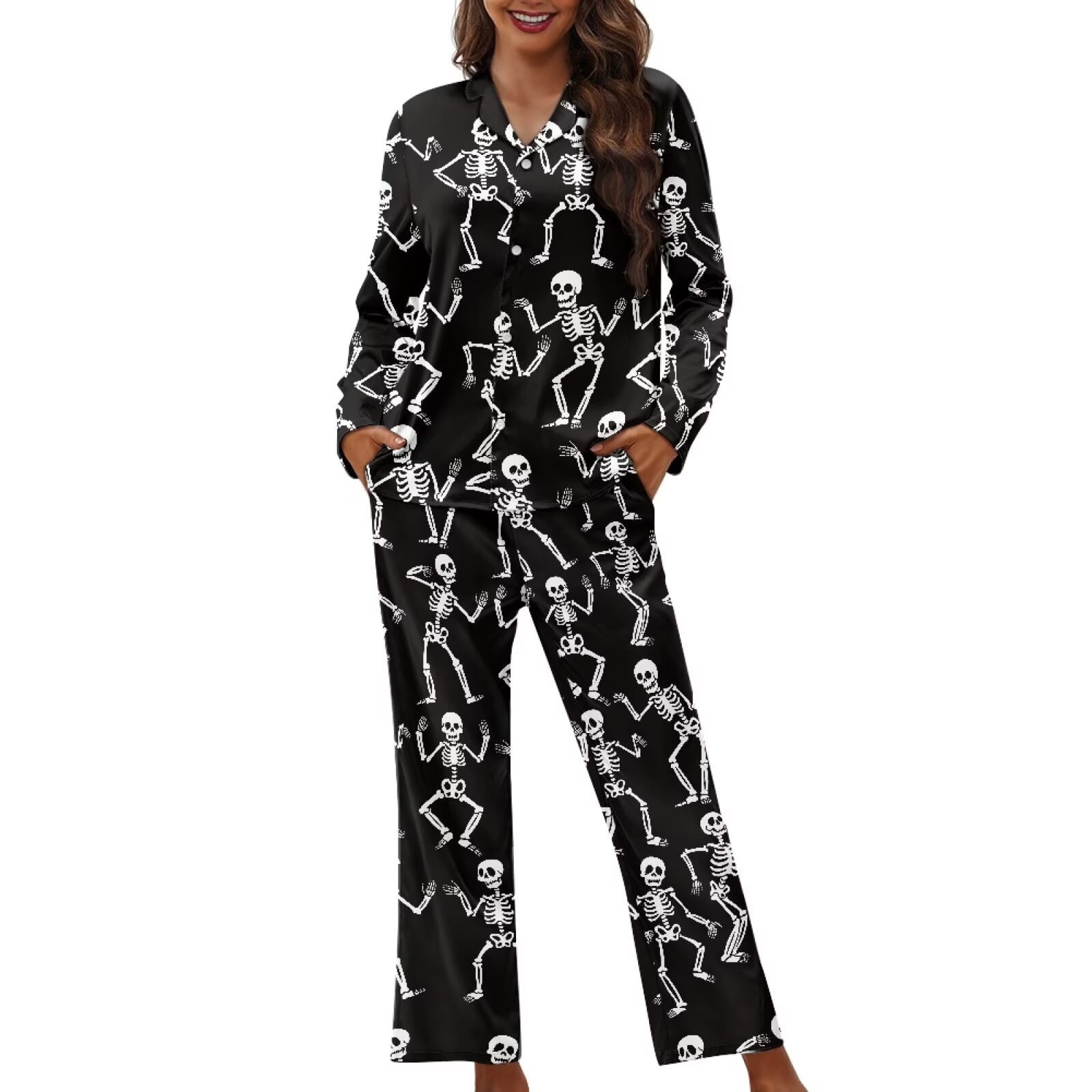 Garronmavis Halloween Women's 2-Piece Pajama Set Black Long Sleeve ...