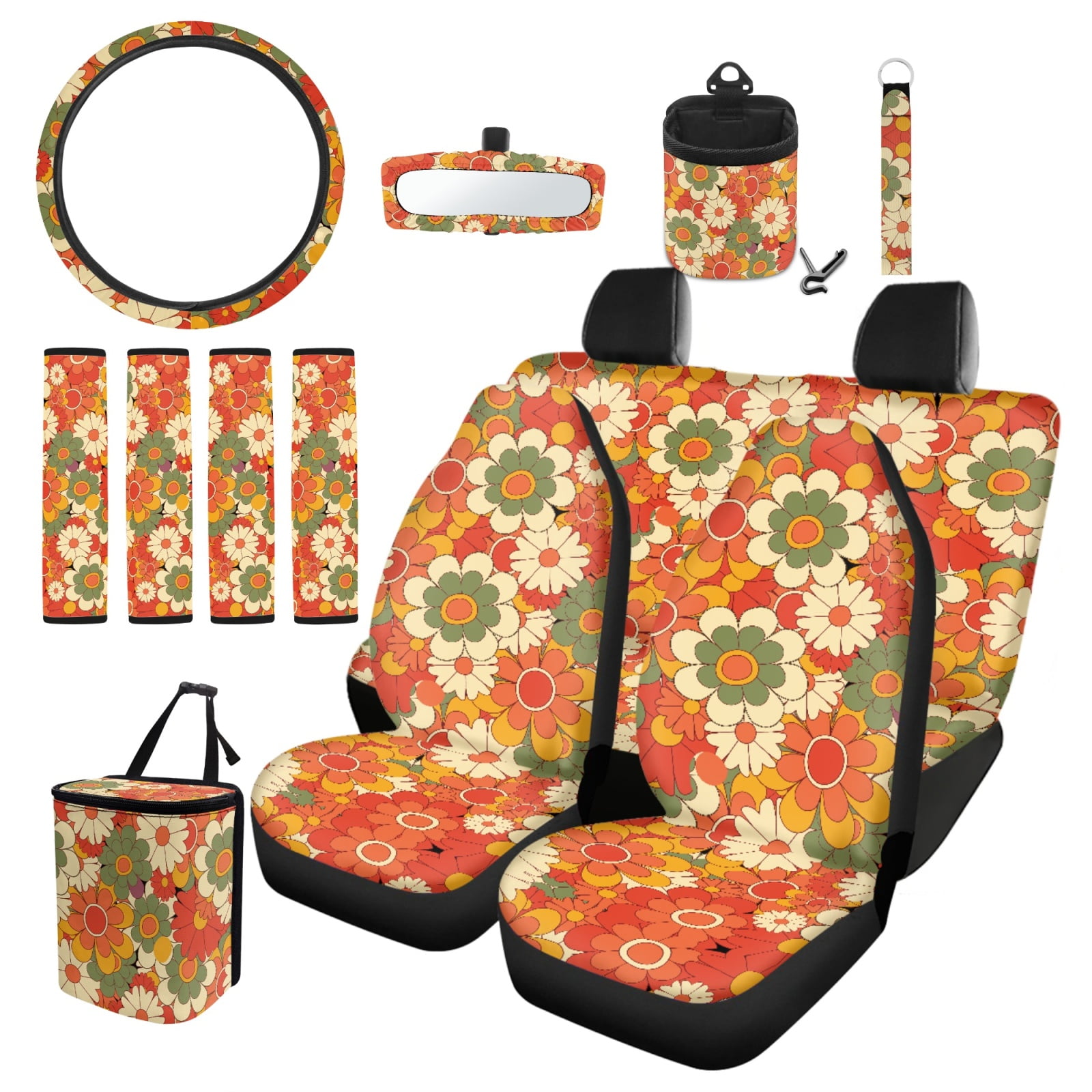 Garronmavis Hippie Flower Car Seat Cover Full Set 13 Pieces 4 Pieces ...