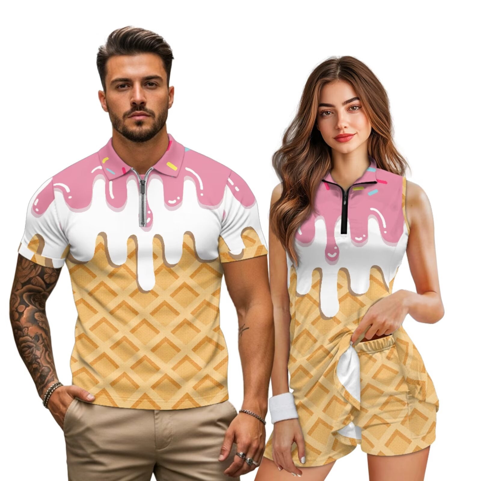 Garronmavis Ice Cream Matching Couple Golf Outfit Men's Quick Dry Short ...