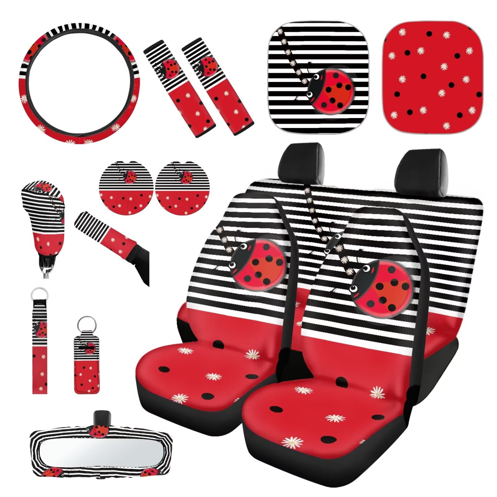 Garronmavis Ladybug 16 Pcs Car Accessories Set Car Seat Belt Pads Cover ...