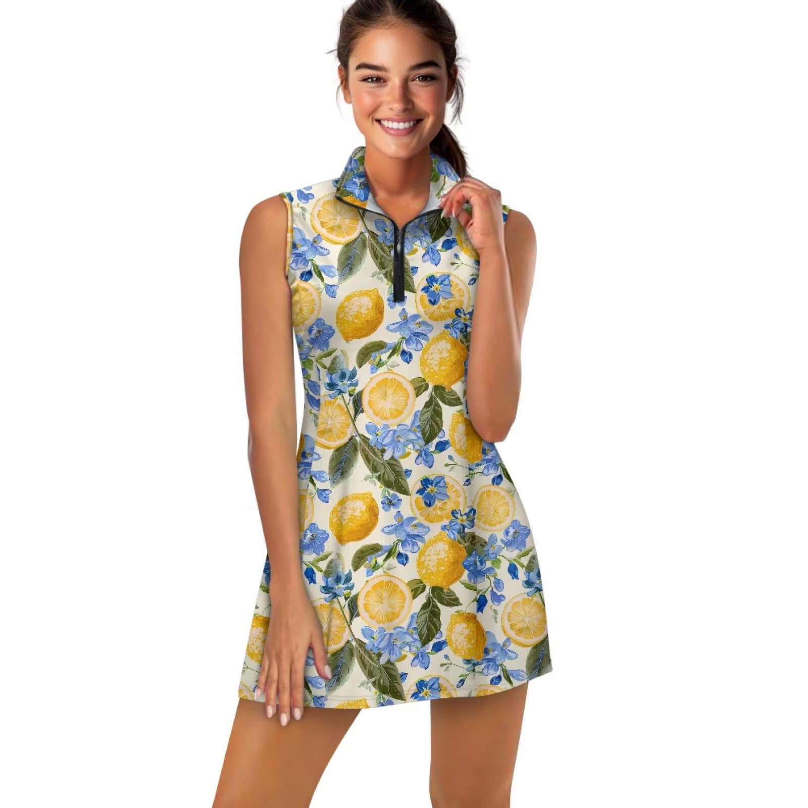 Garronmavis Lemon Floral Prints Golf Tennis Dress for Women Size S Half ...