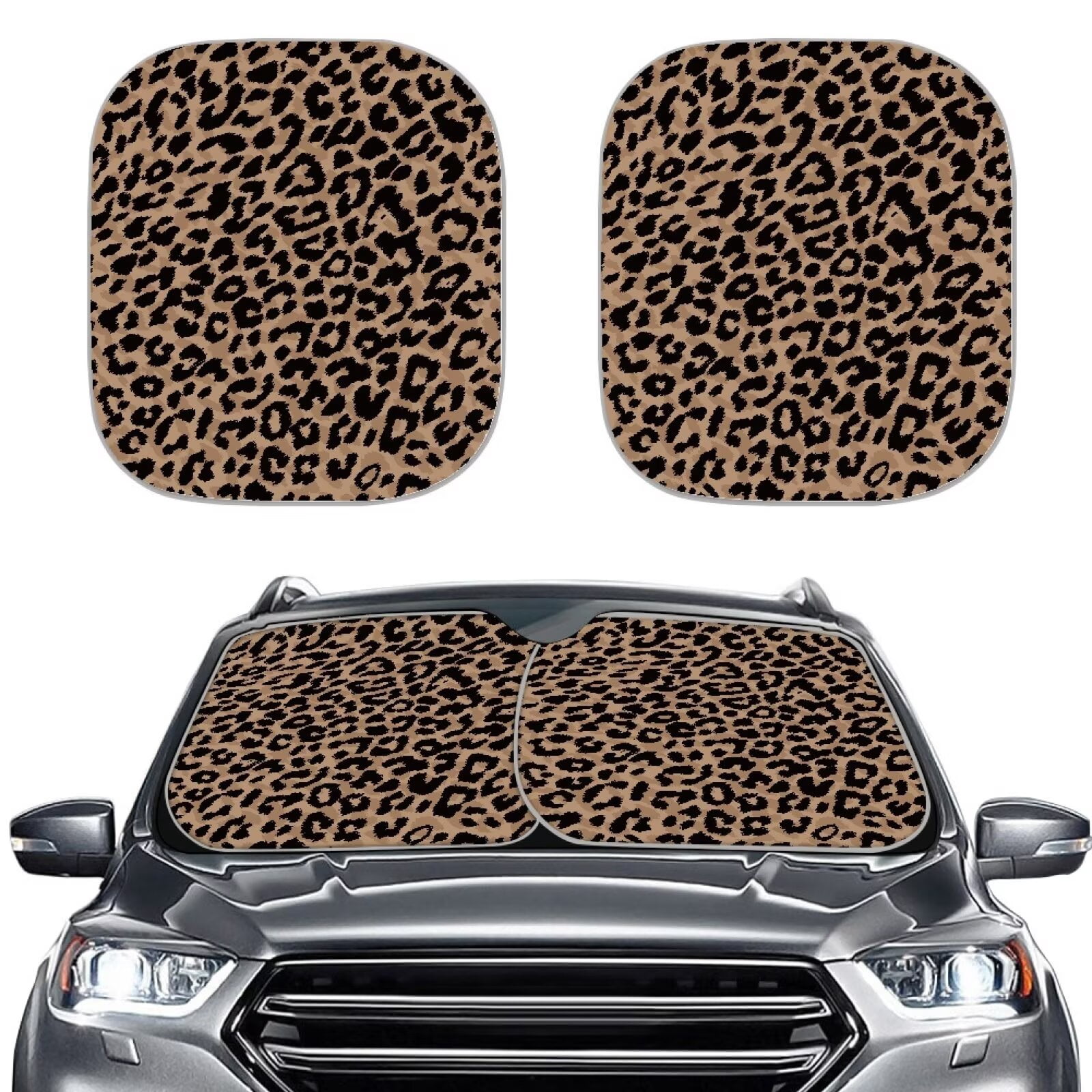 Garronmavis Leopard Print 2 Piece Anti-UV Car Front Windshield ...