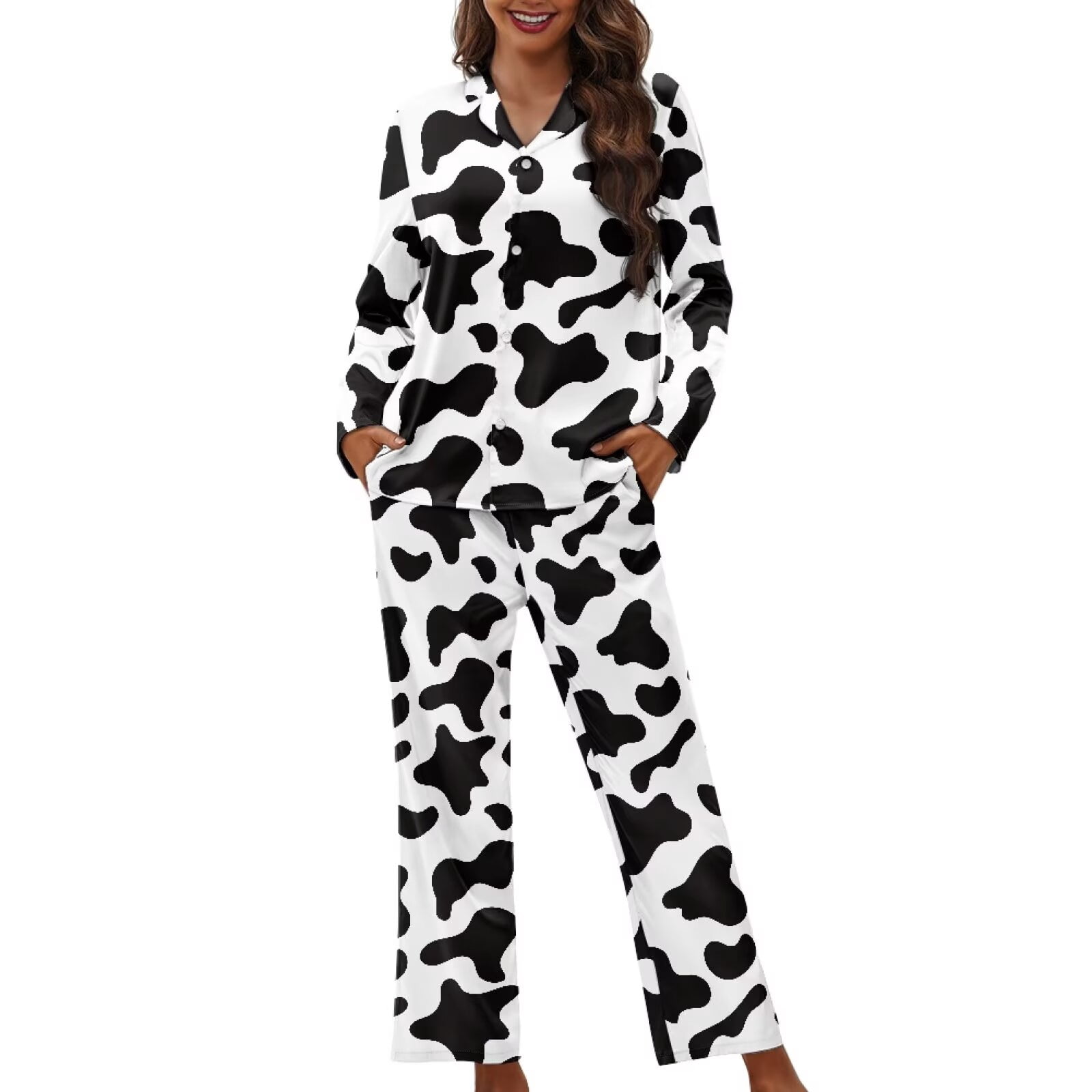 Garronmavis Milk Cow Women's Pajama Set with Button-Up Top and Pants ...