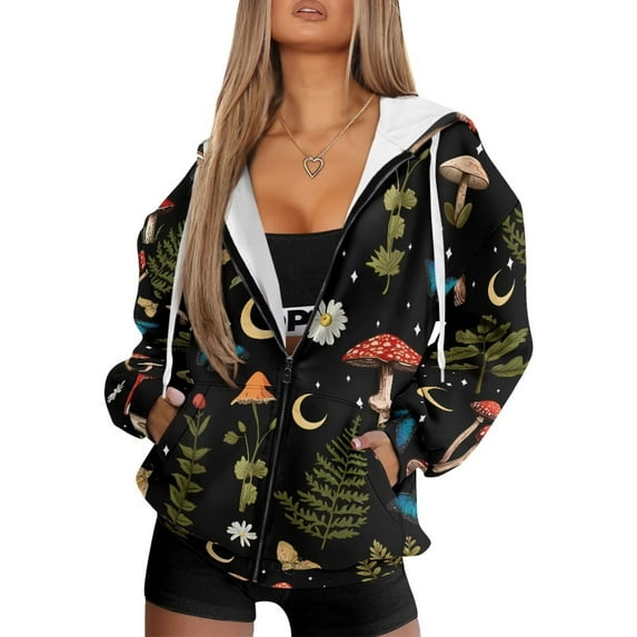 Garronmavis Mushroom Flower Women Full-Zip Hoodie Size 3XL Oversized ...