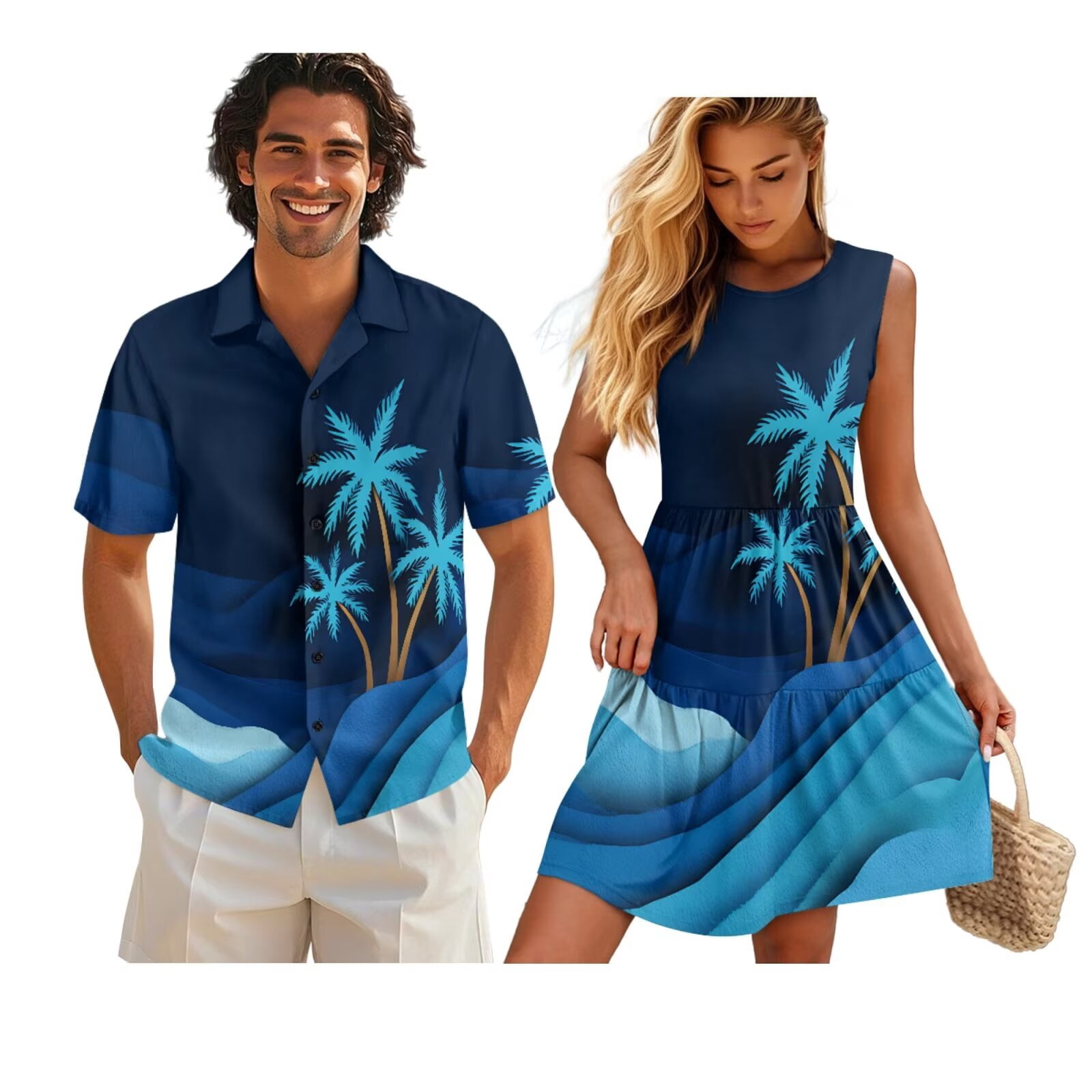 Garronmavis Palm Wavy Matching Outfits for Couples Men's Short Sleeve ...