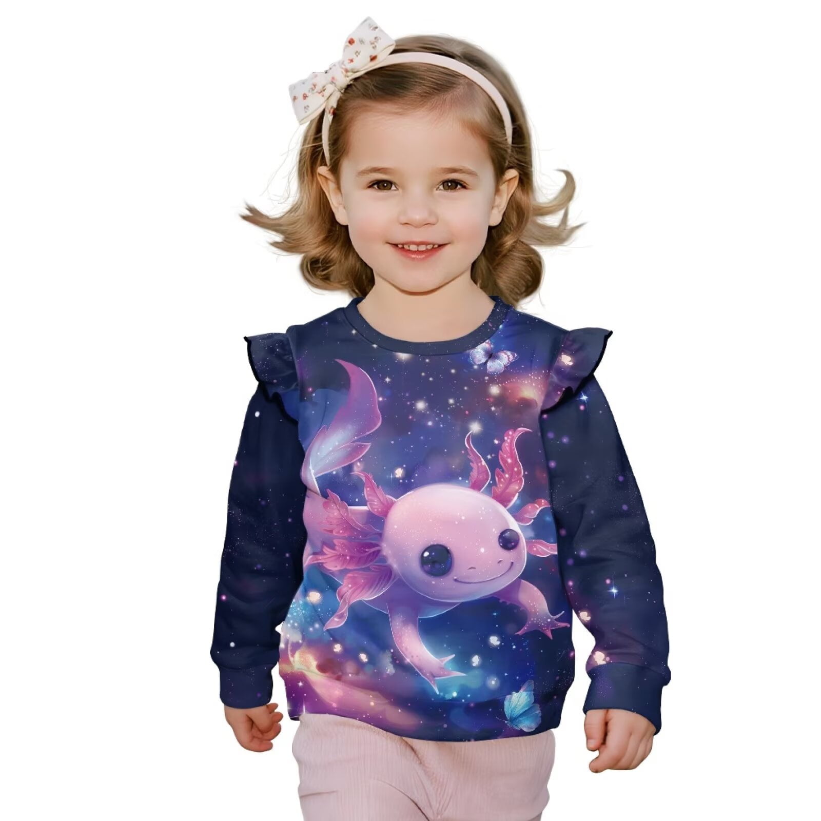 Garronmavis Pink Axolotl Long Sleeve Sweatshirt Polyester Spandex ...