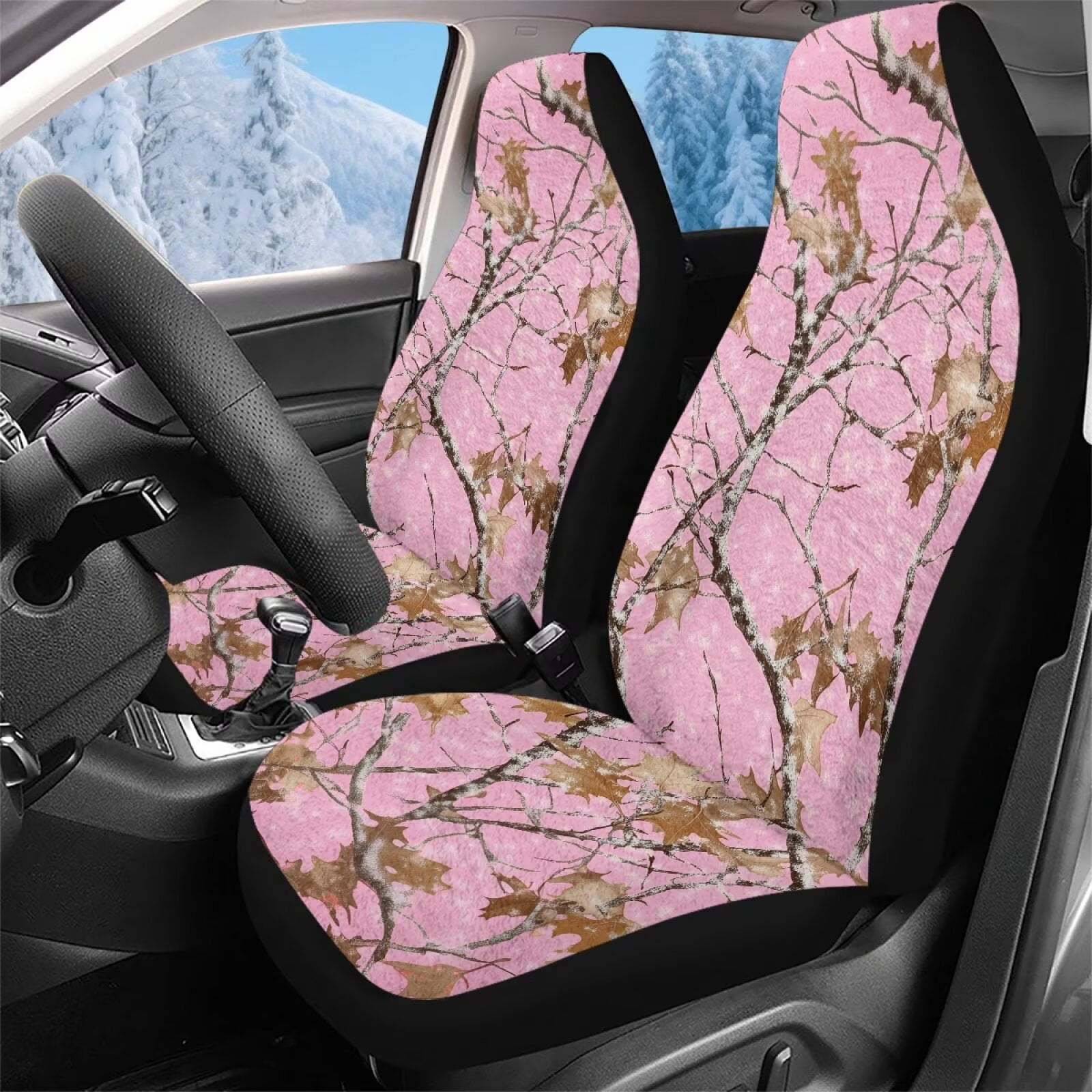 Garronmavis Pink Camo Forest Fluffy Car Seat Covers Front Seats Only 2 ...