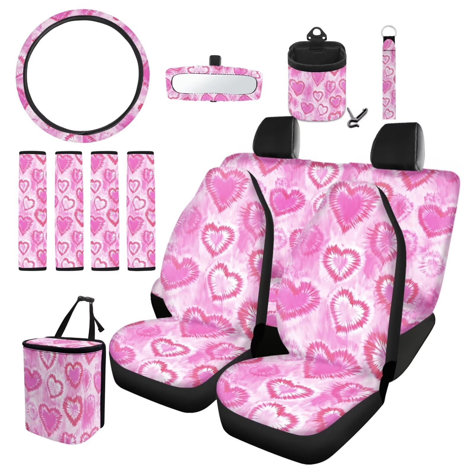 Garronmavis Pink Heart 15 Pack Car Accessories Sets Car Seat Covers ...