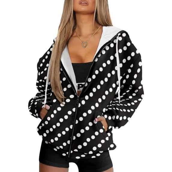 Garronmavis Polka Dot Print Zip Up Hoodies for Women 2XL Comfy Soft ...