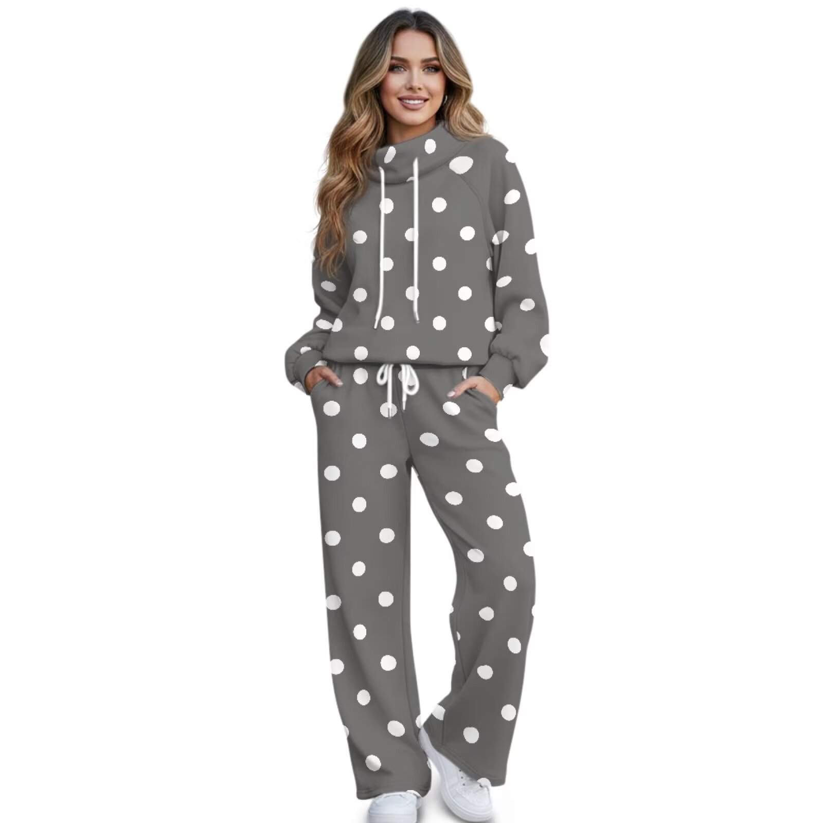 Garronmavis Polka Dot Sweat Set Gray Sweatsuit Women Sweat Sets for ...
