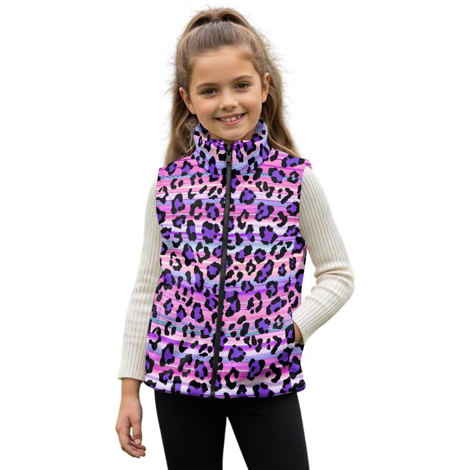 Garronmavis Purple Leopard Print Girls Outerwear Vest Size 2T Stylish ...