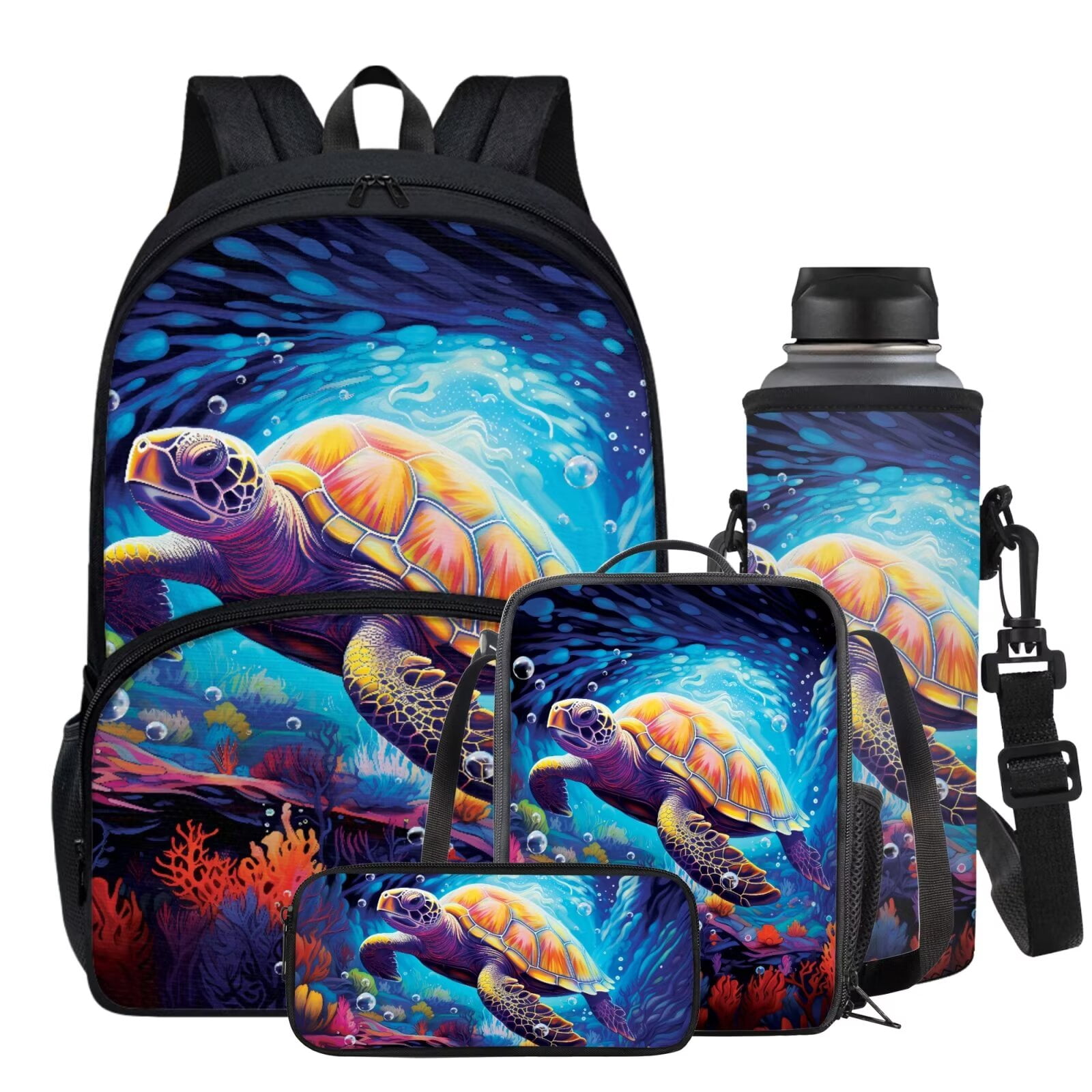 Garronmavis Sea Turtle Print Backpack Set for Boys 4 Pack Bookbags Set ...