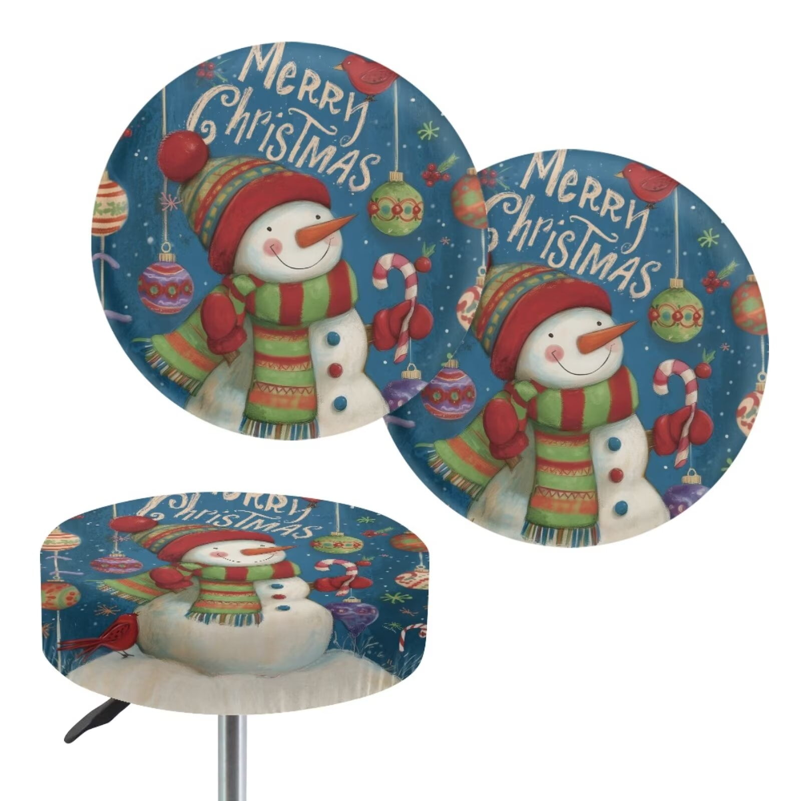 Garronmavis Snowman Round Bar Stool Seat Covers 2 Piece Set Christmas ...