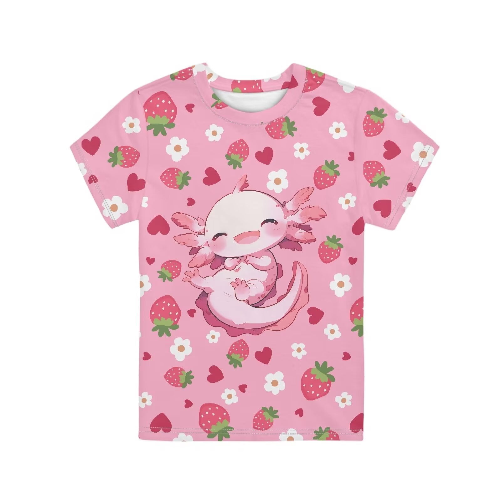 Garronmavis Strawberry Axolotl Tshirt for Girls 7-8 Pink Crewneck Short ...