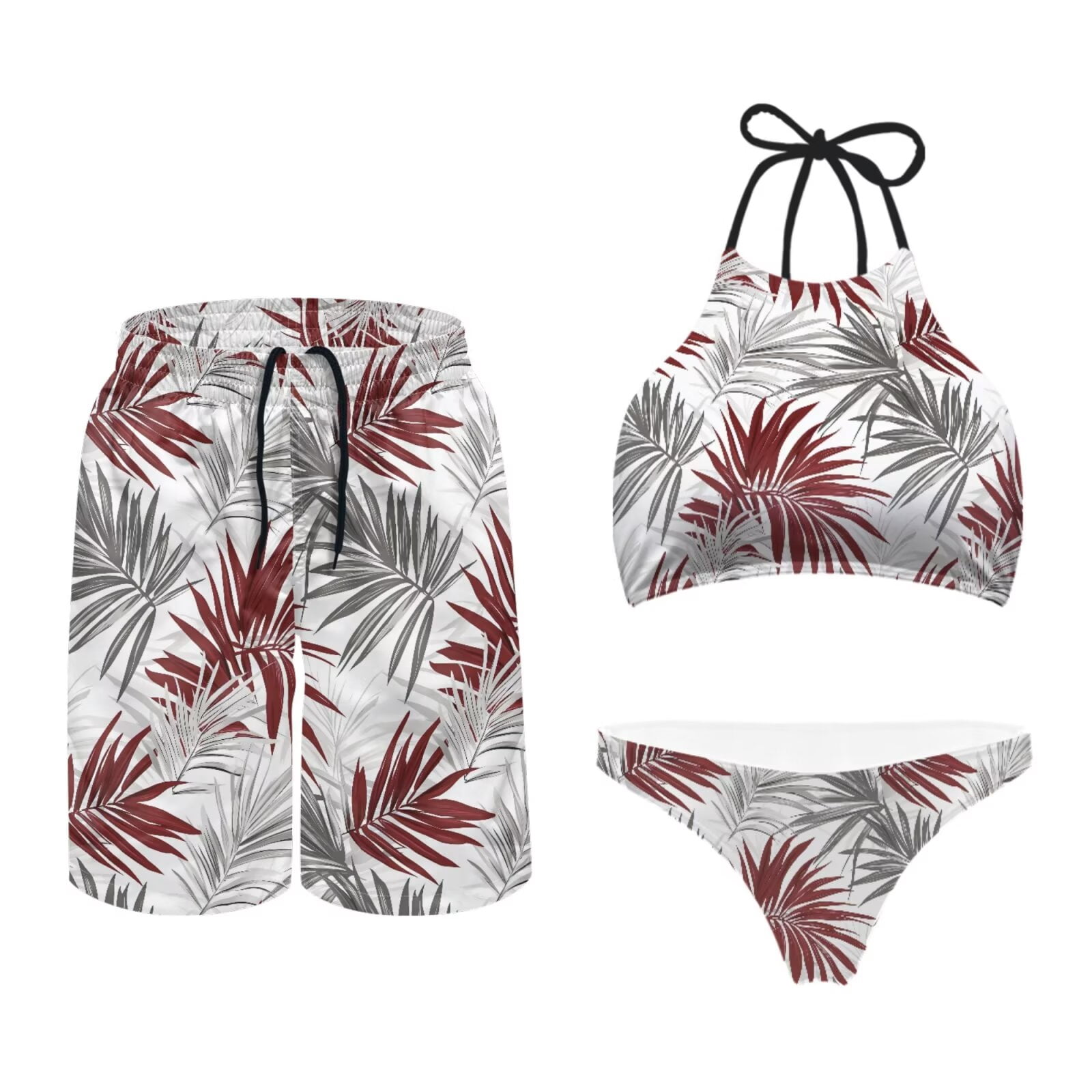 Garronmavis His and Hers Swimsuits Matching Set for Couple Palm Leaves ...