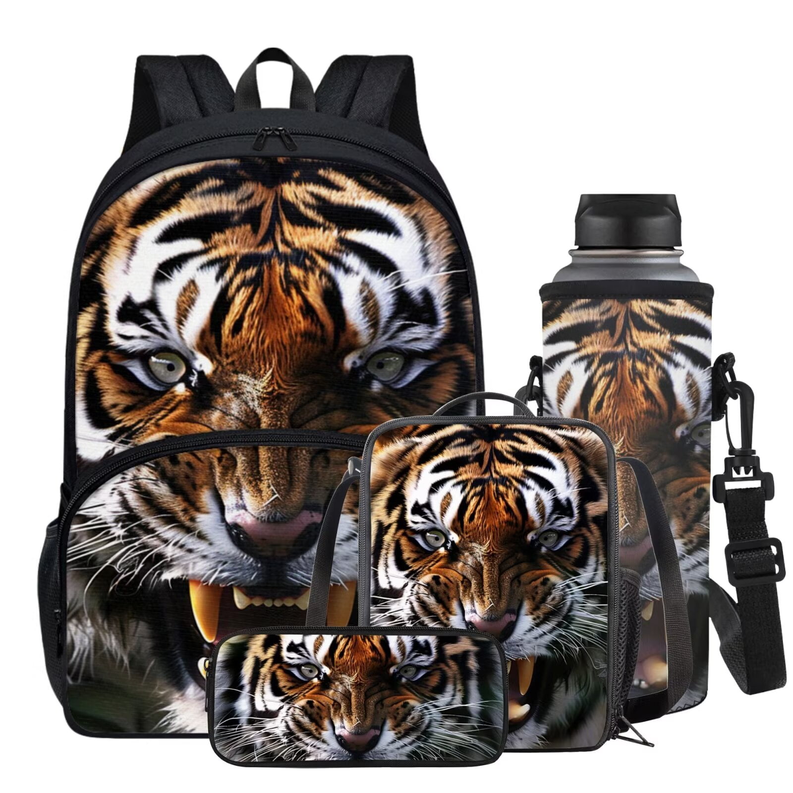 Garronmavis Tiger Print Backpack Set for Boys 5-16, Primary School Bag ...