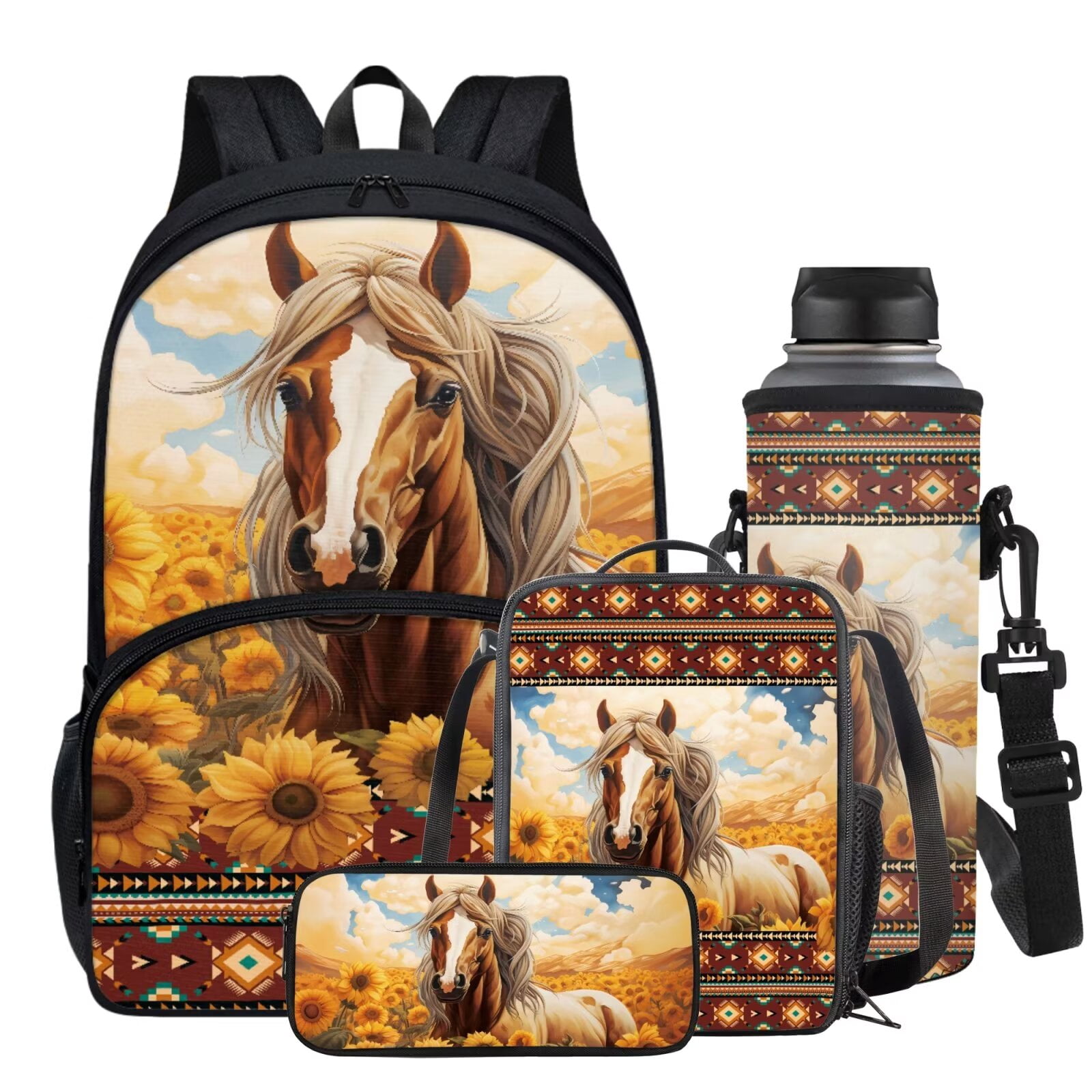 Garronmavis Western Horse Tribal Aztec Backpack for Kids Bookbag School ...