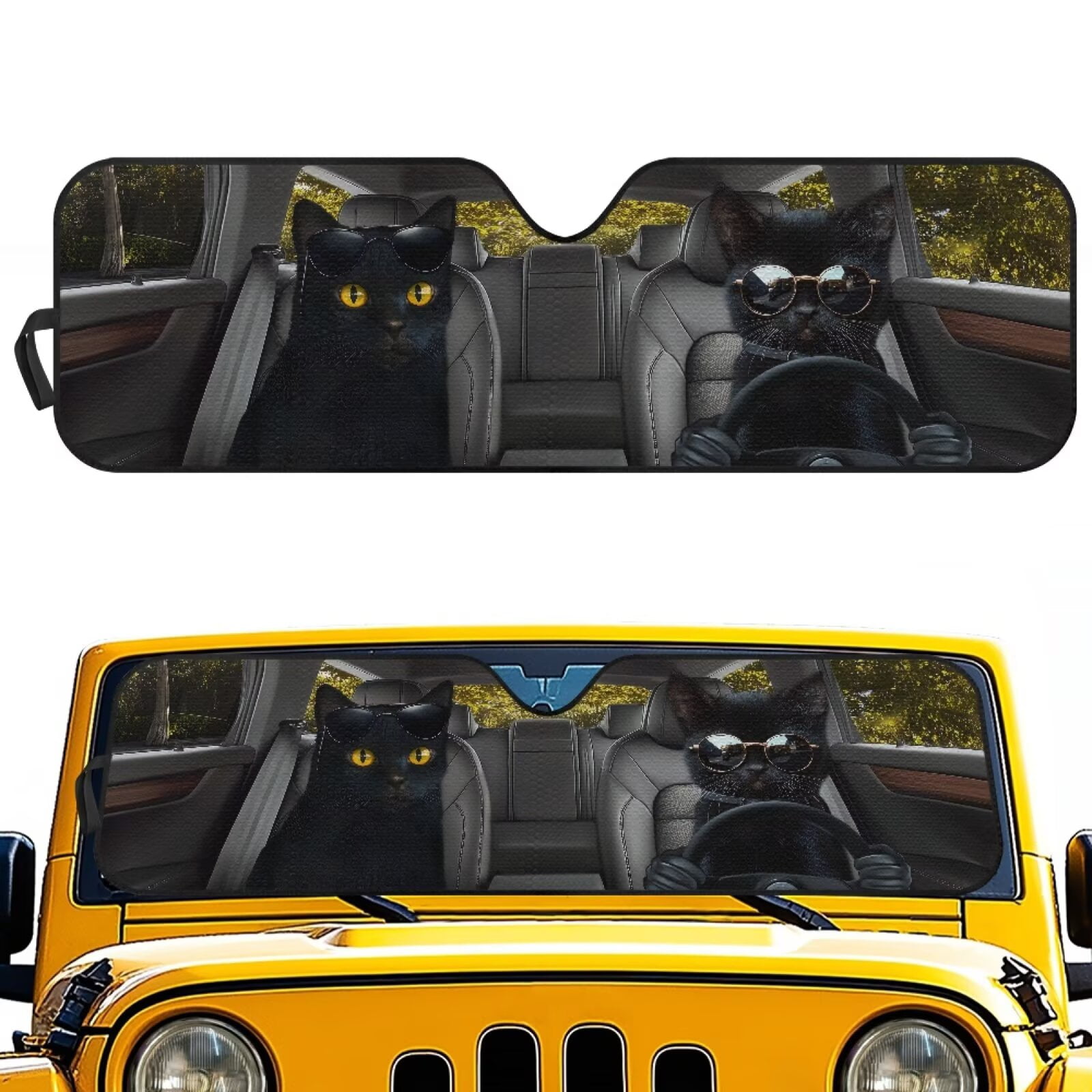 Garronmavis Windshield Sun Shade for Jeep Foldable 1 Piece Cat Driving ...