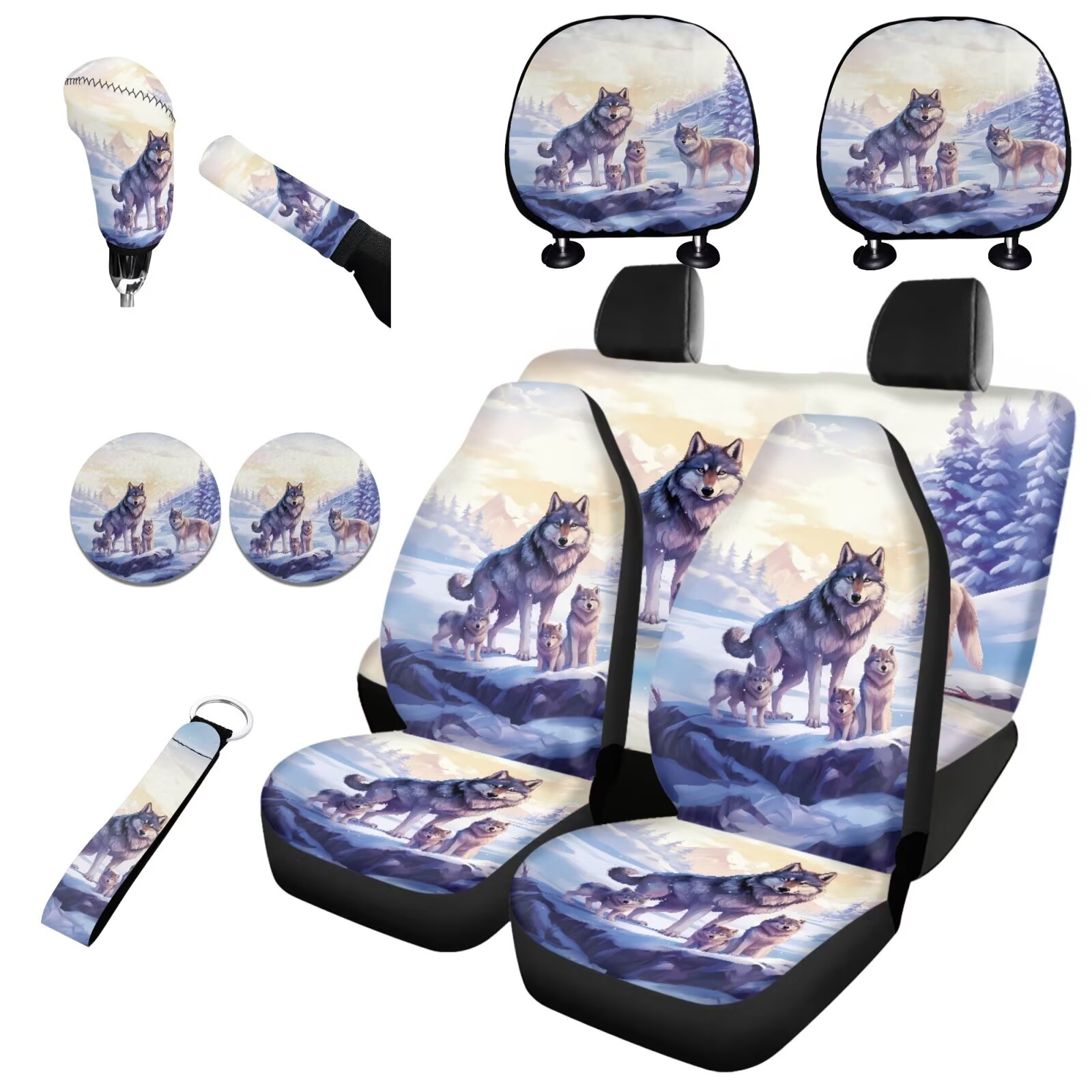 Garronmavis Wolf Snow Car Seat Covers Full Set Fit Most Sedan SUV Van Truck Elastic with Cars ...