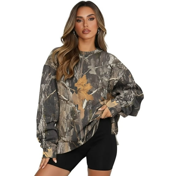 Garronmavis Women's Camo Sweatshirt Oversized Camo Leaf Print Long ...