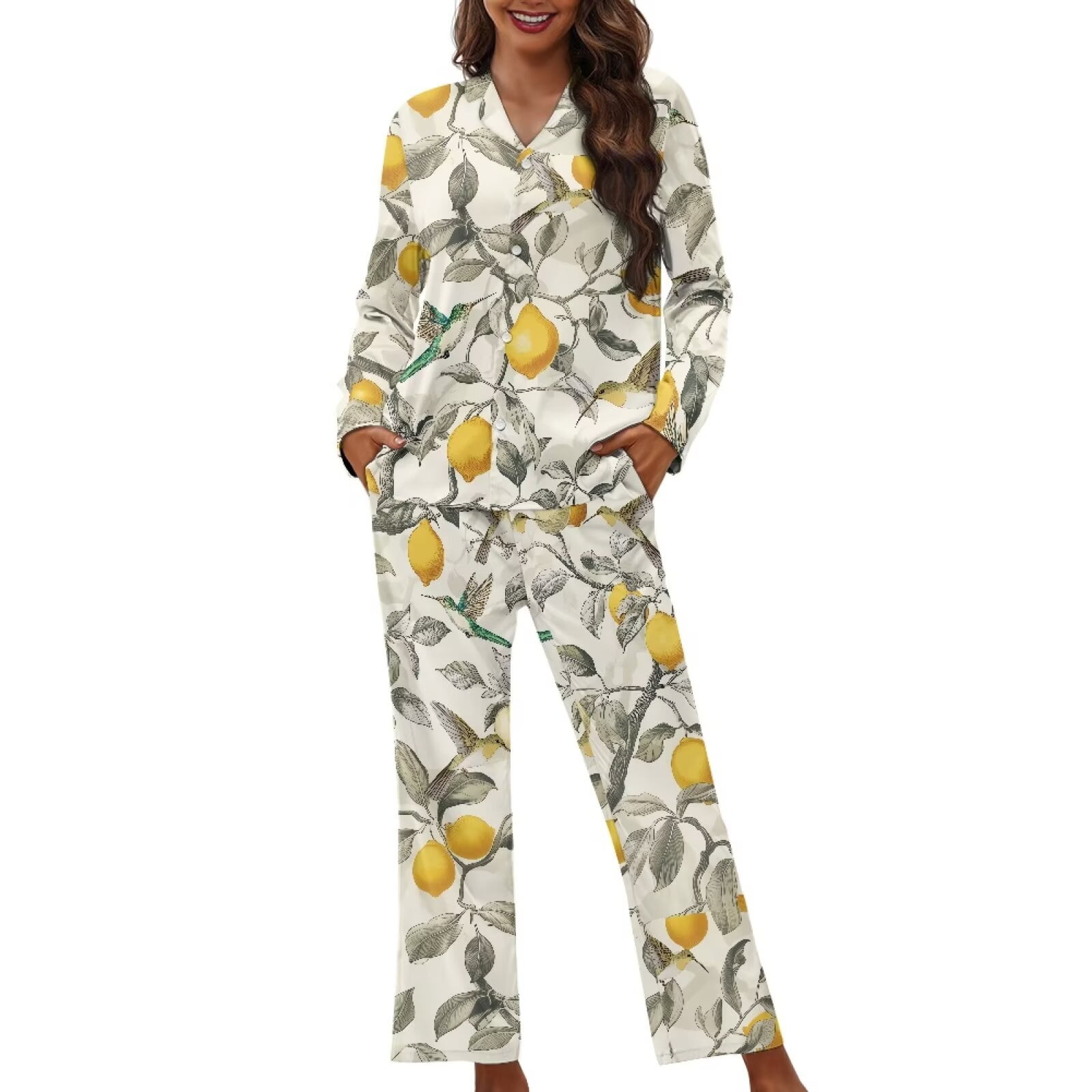 Garronmavis Yellow Lemon Women's Pajama Set 2-Piece Sleepwear ...